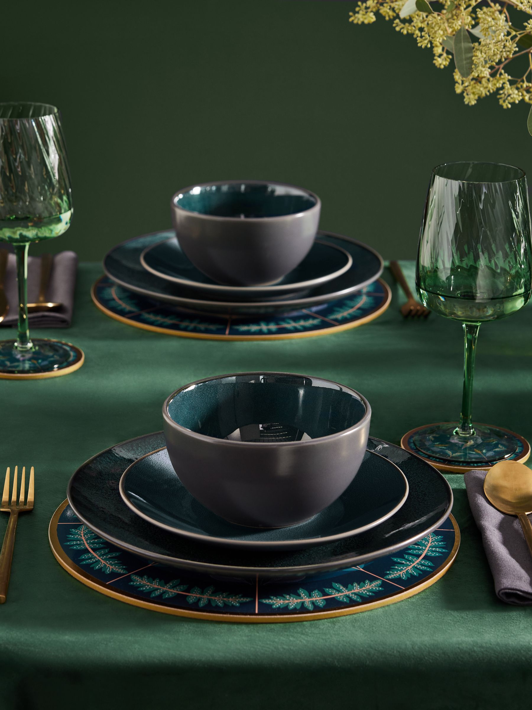 Buy Teal Blue Logan Reactive Glaze 12 Piece Dinner Set from the Next UK ...