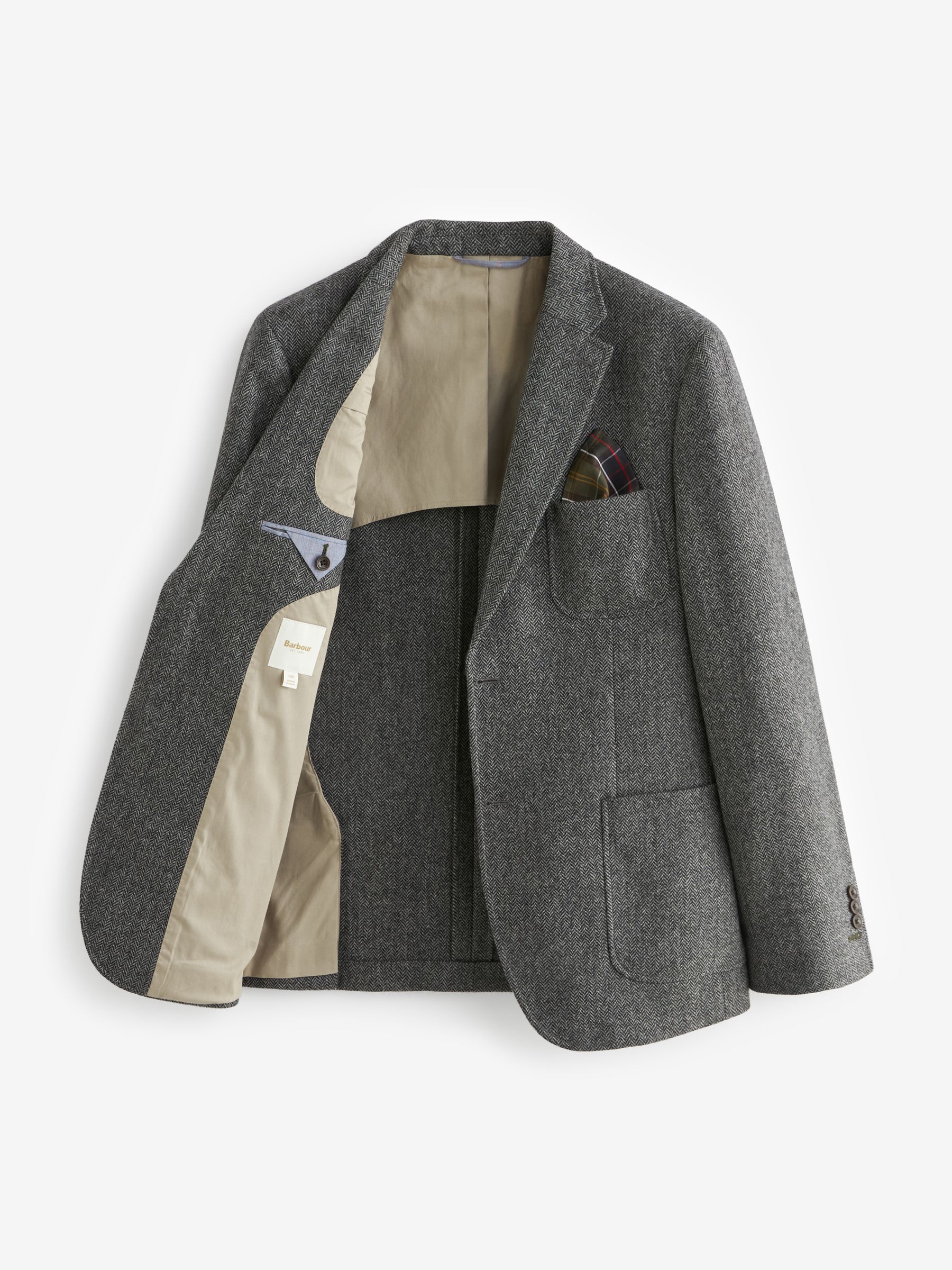 Buy Barbour® Grey Herringbone Slim Fit Suit Jacket from the Next UK ...