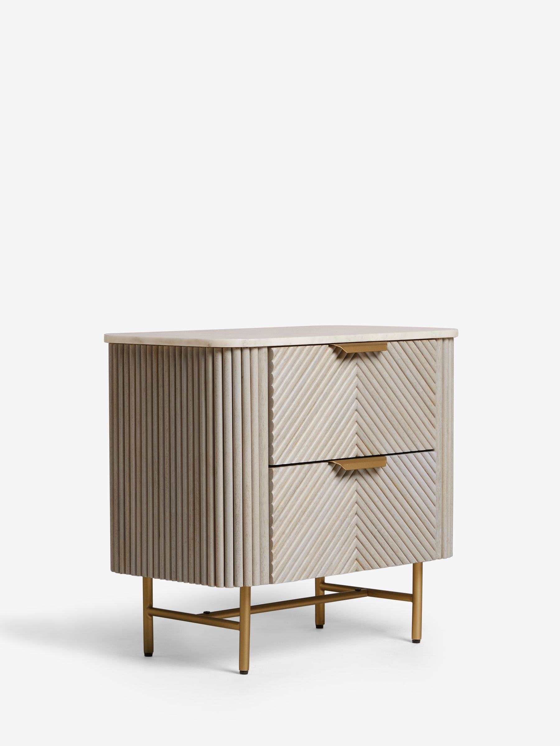 Buy Light Grey Valencia Marble and Mango Wood 2 Drawer Wide Bedside ...
