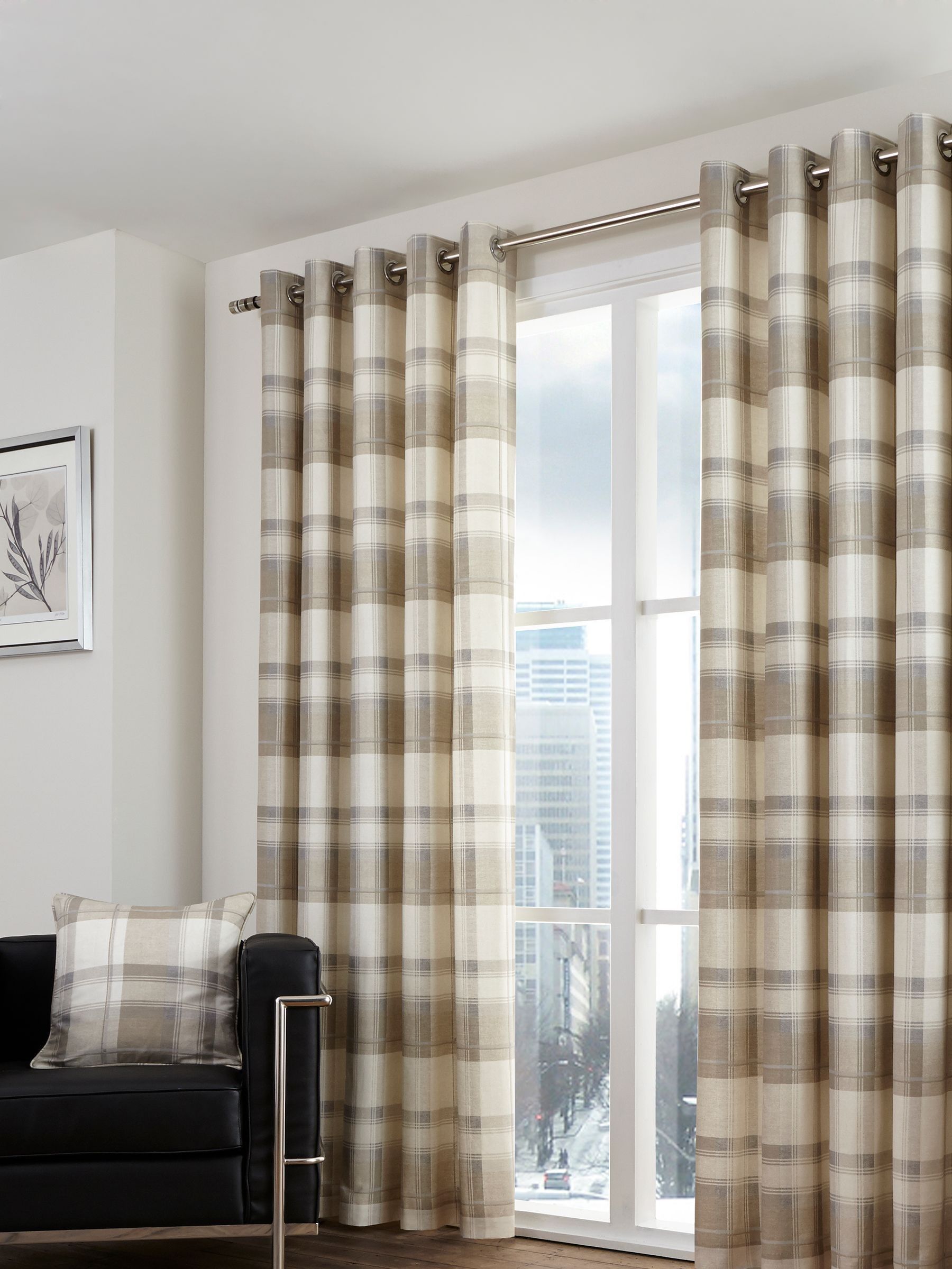 Buy Fusion Natural Balmoral Check Eyelet Curtains from the Next UK ...