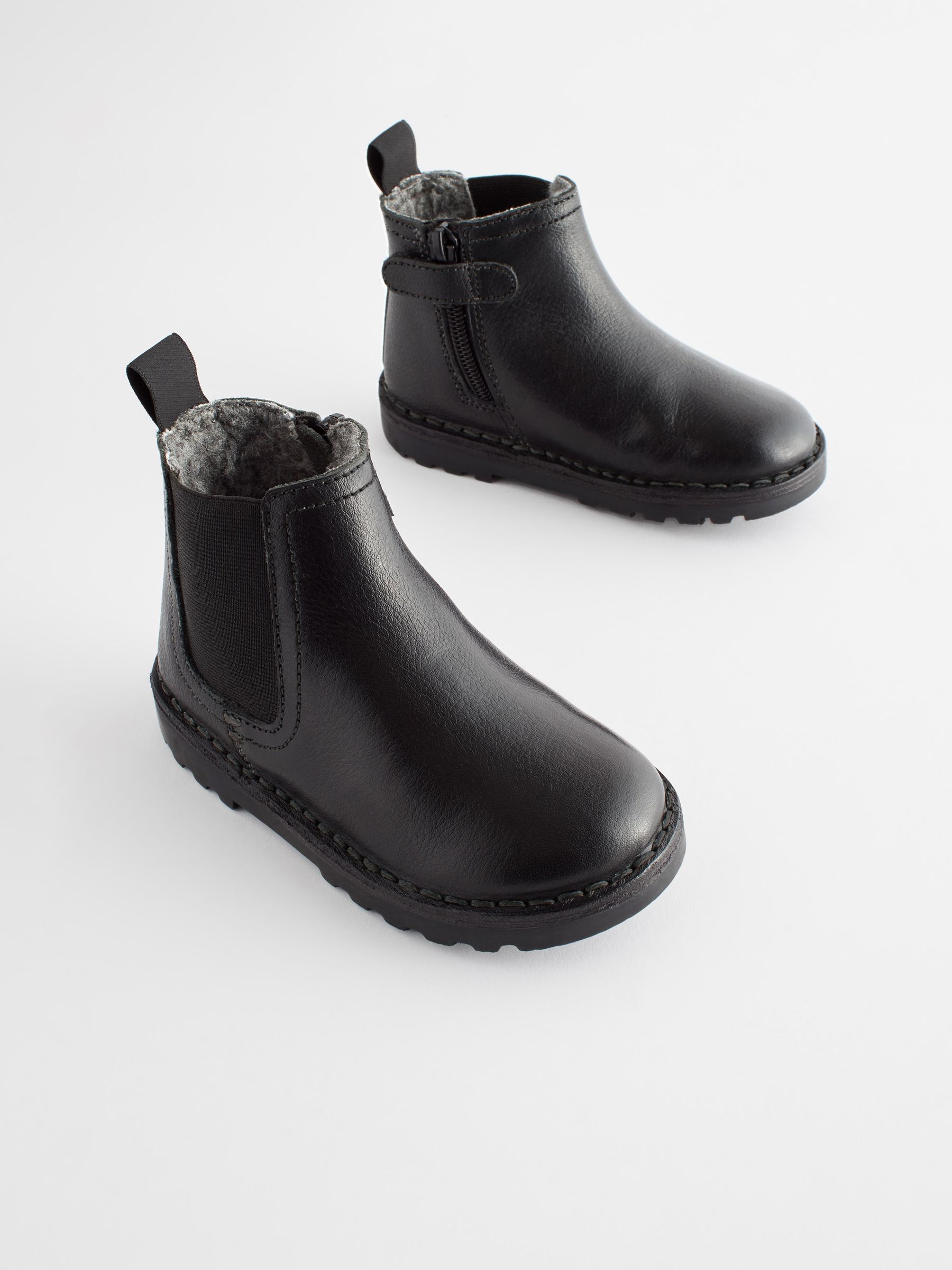 Buy Black Wide Fit (G) Warm Lined Leather Chelsea Boots from the Next ...