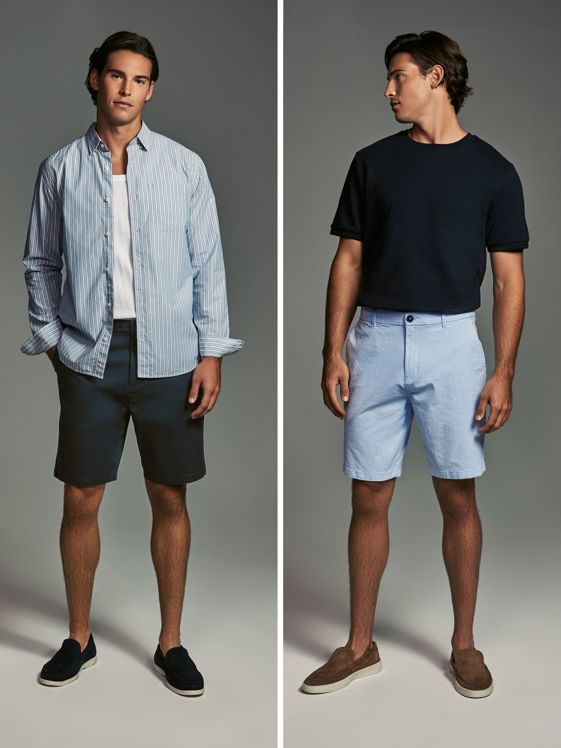 Buy Navy/Light Blue Oxford Straight Fit Stretch Chino Shorts 2 Pack ...