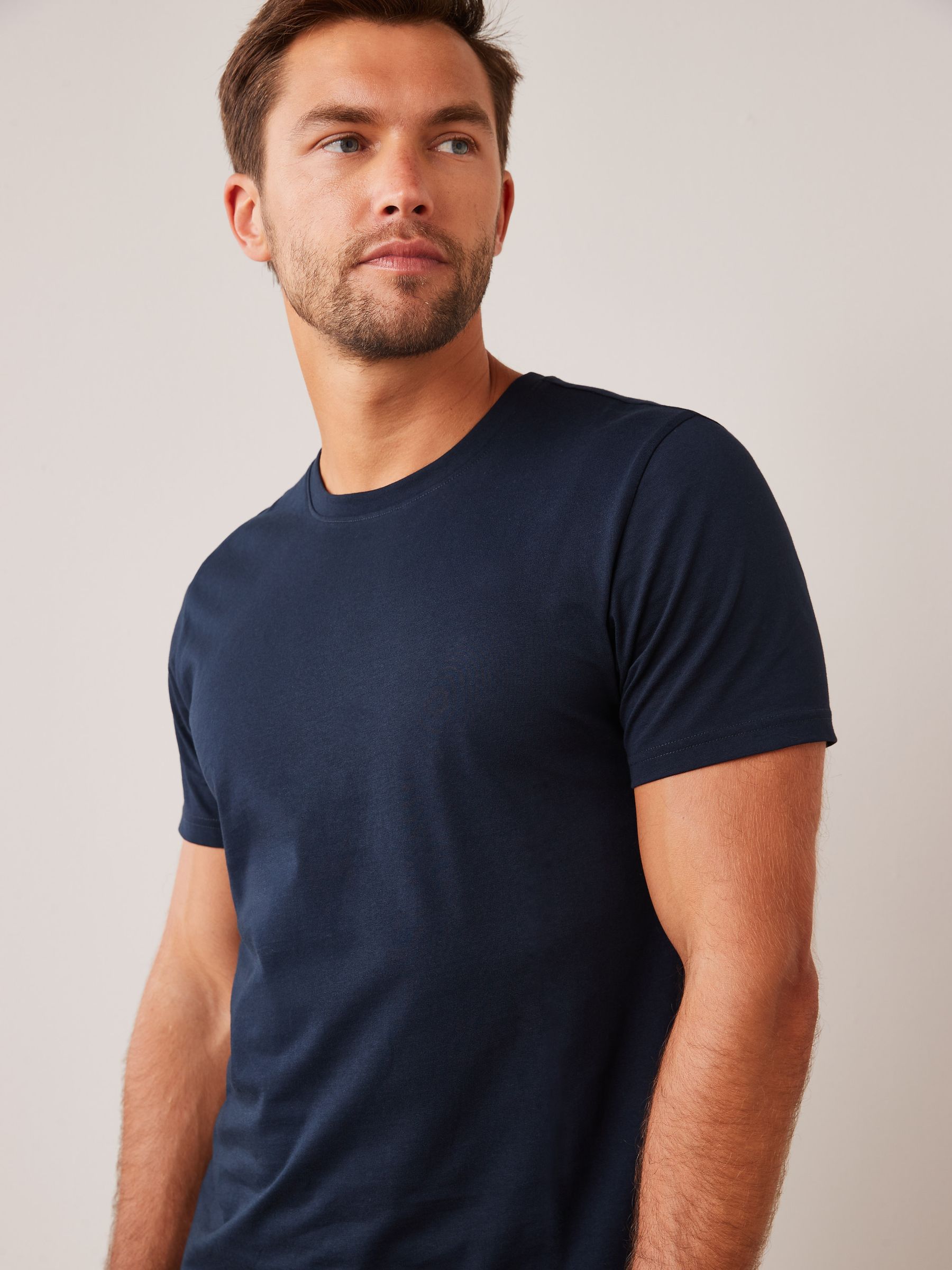 Buy Blue Navy Regular Fit Essential Crew Neck Cotton T-Shirt from the ...