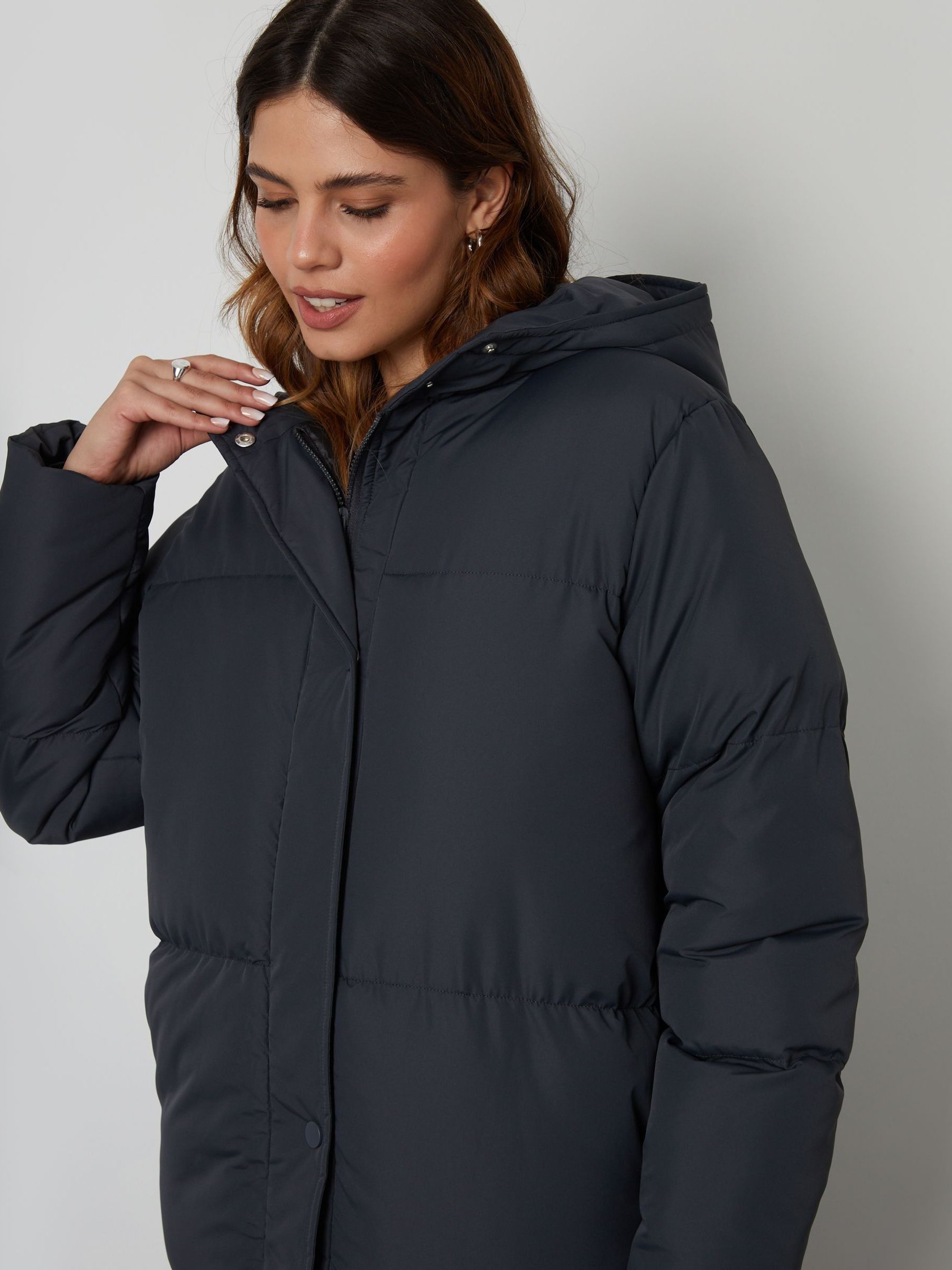 Buy Threadbare Black Longline Hooded Padded Coat from the Next UK ...