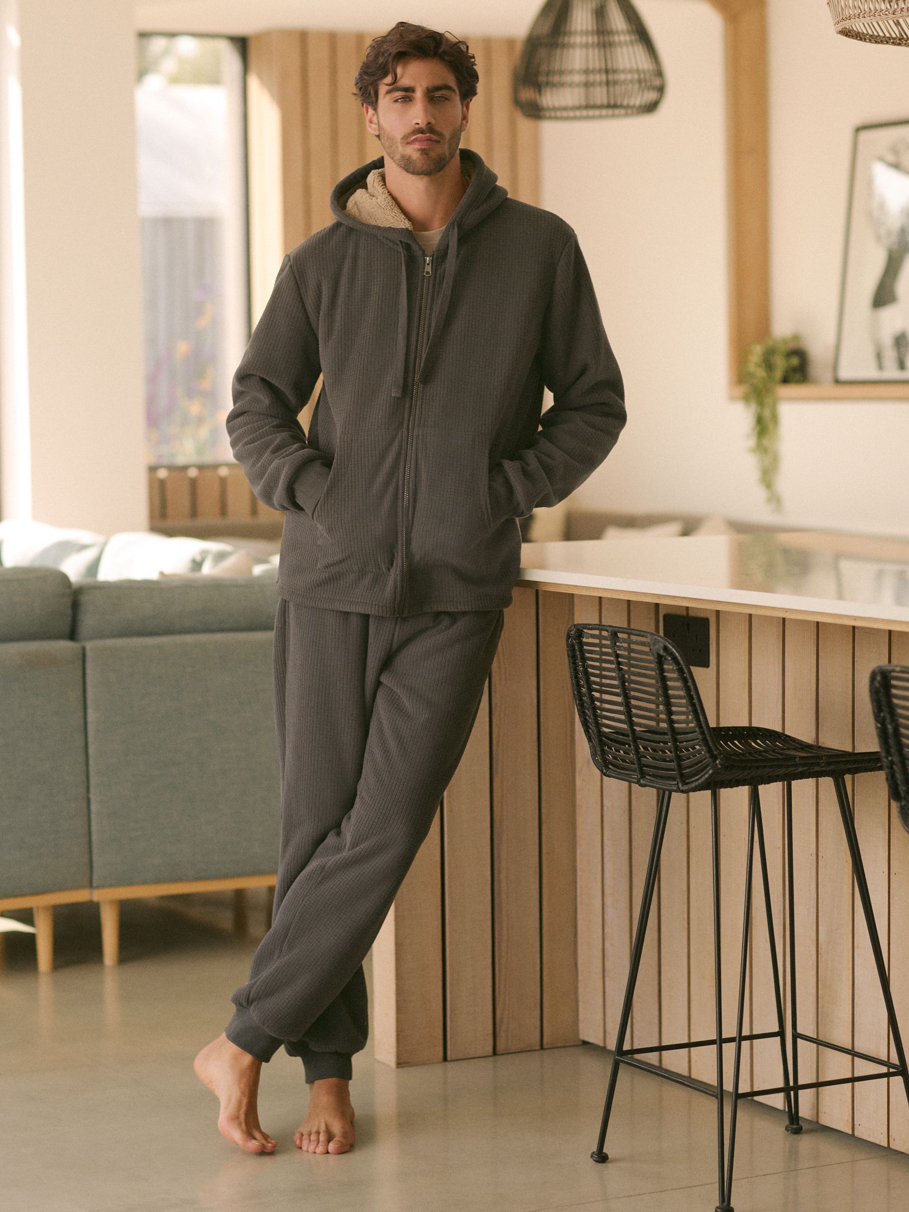 Buy Slate Grey Fleece Borg Lined Textured Hoodie from the Next UK ...