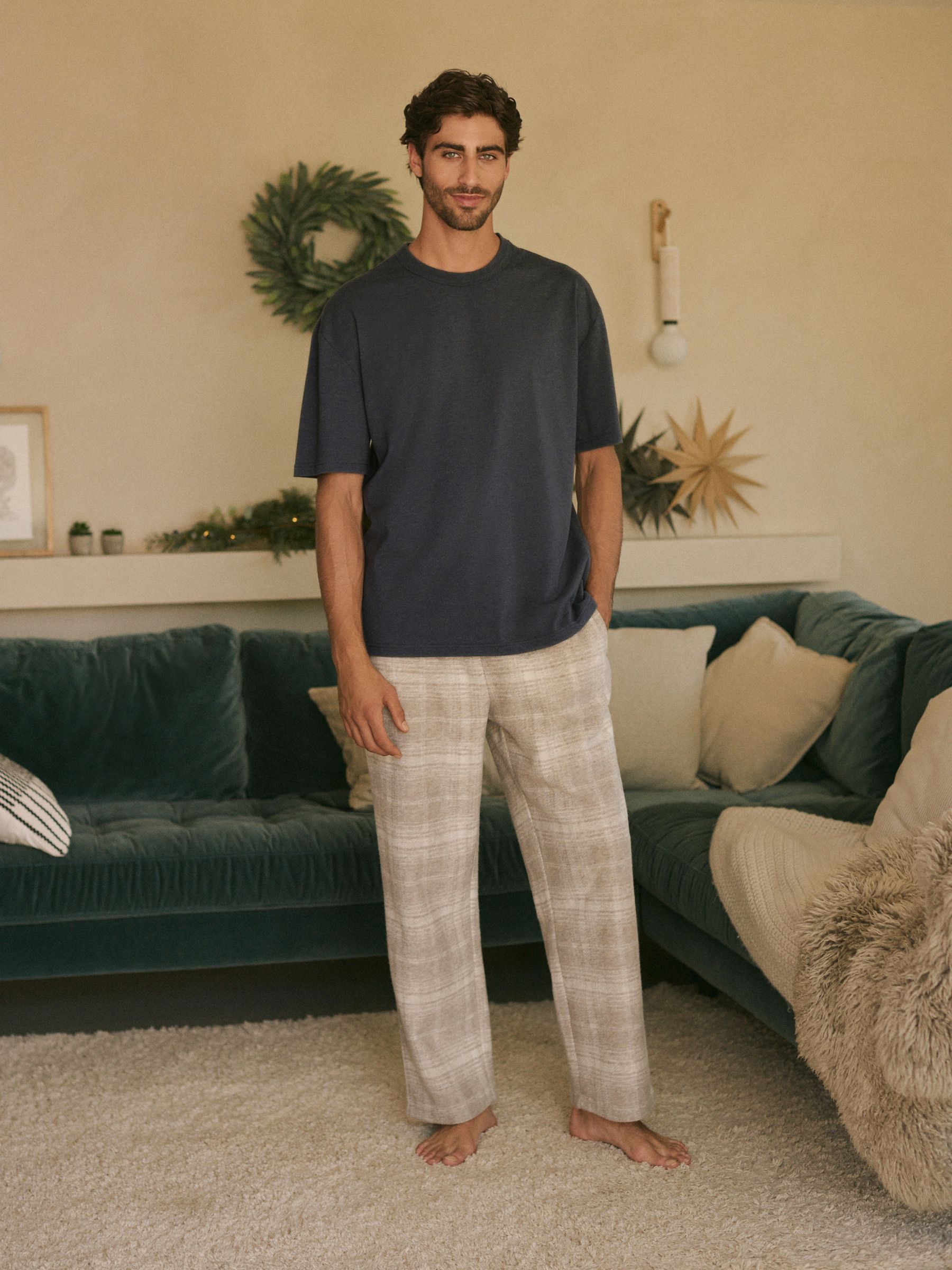 Buy Blue/Grey Check Cosy Brushed Pyjamas Set from the Next UK online shop