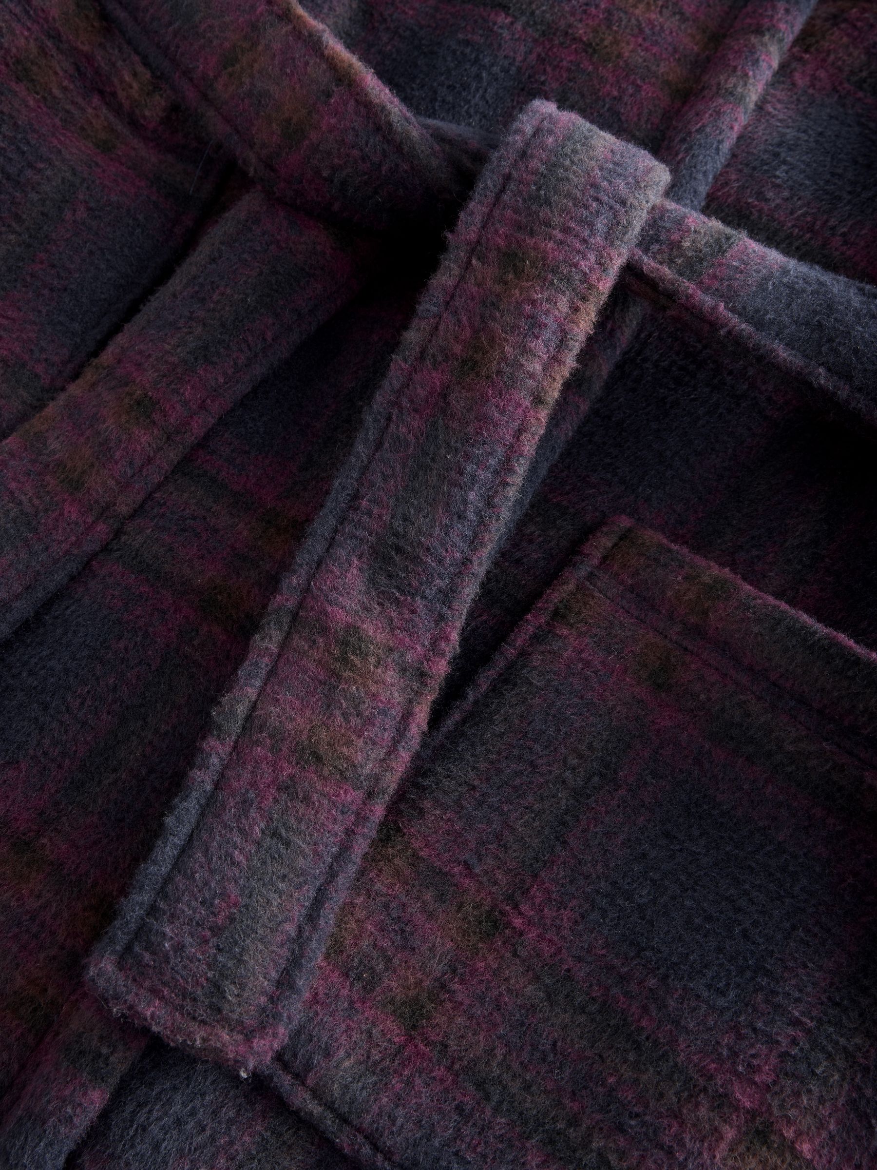 Buy Navy Blue/Orange Check Fleece Borg Lined Dressing Gown Robe from ...