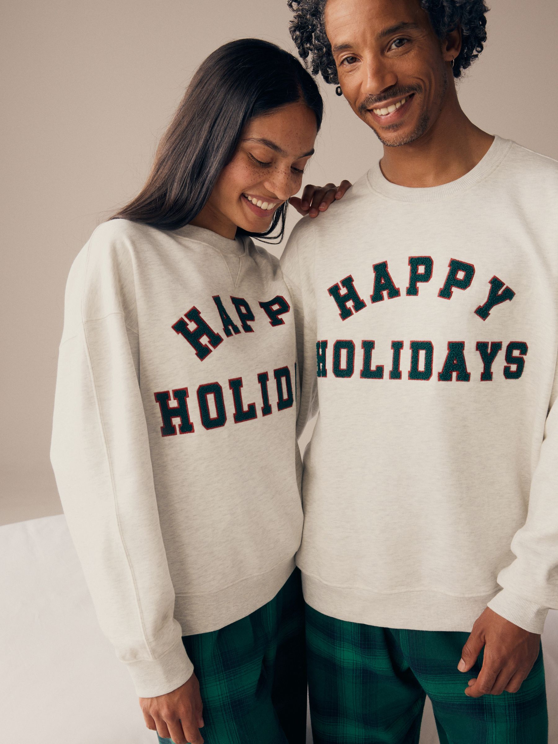 Buy Grey/Green Mens Matching Family Christmas Happy Holidays Pyjamas ...