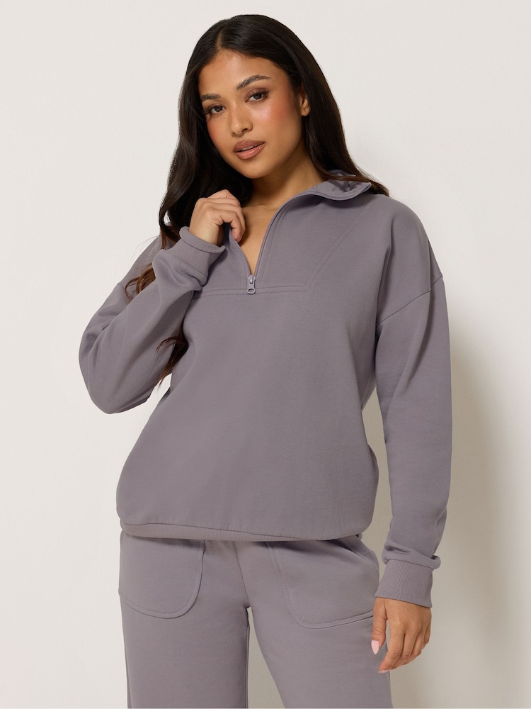 Buy PixieGirl Petite Purple Funnel Neck Half Zip Sweatshirt from the ...