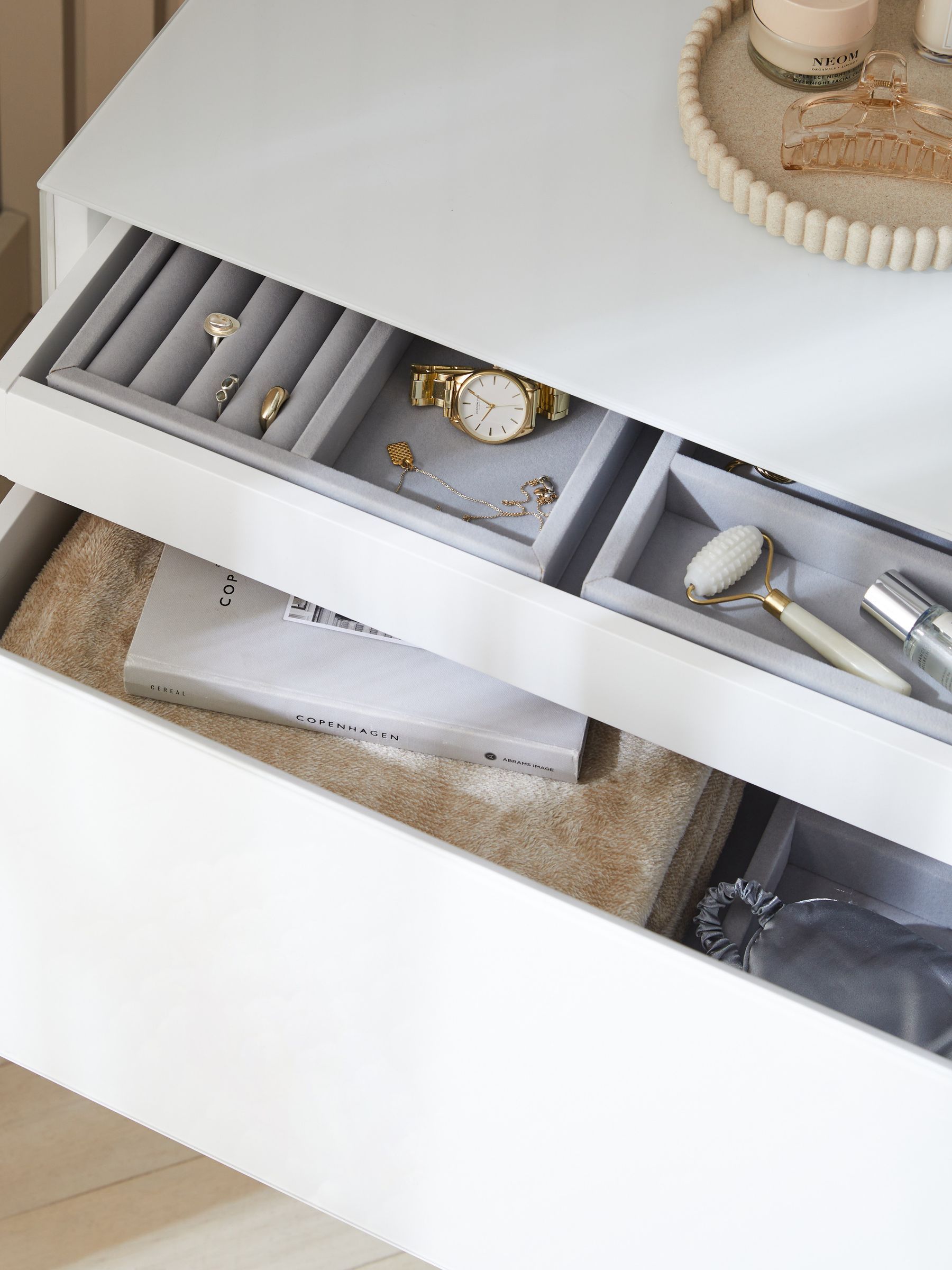 Buy White Sloane Glass Collection Luxe 2 Drawer Wide Bedside Table from ...