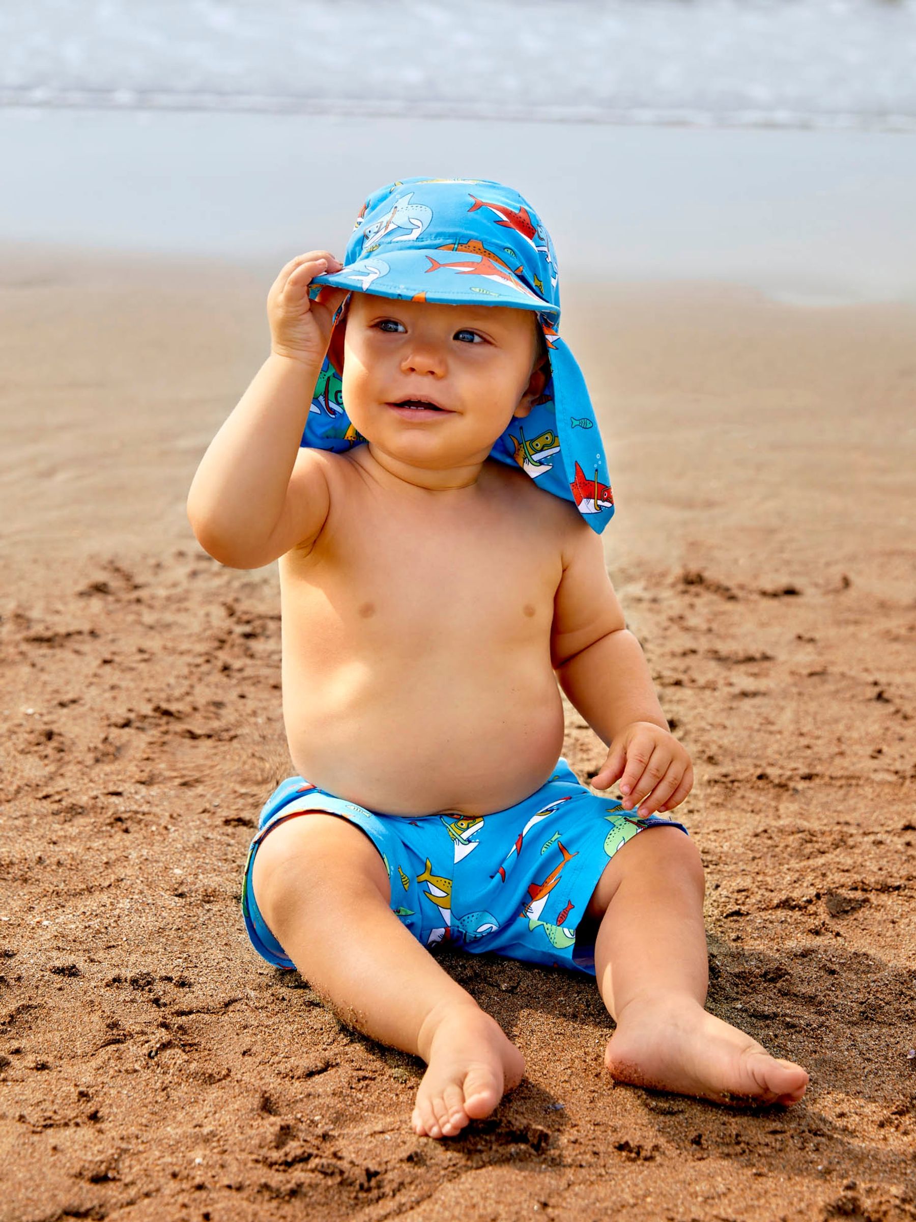 Buy JoJo Maman Bébé Blue Shark Swim Shorts with Integral Nappy from the ...