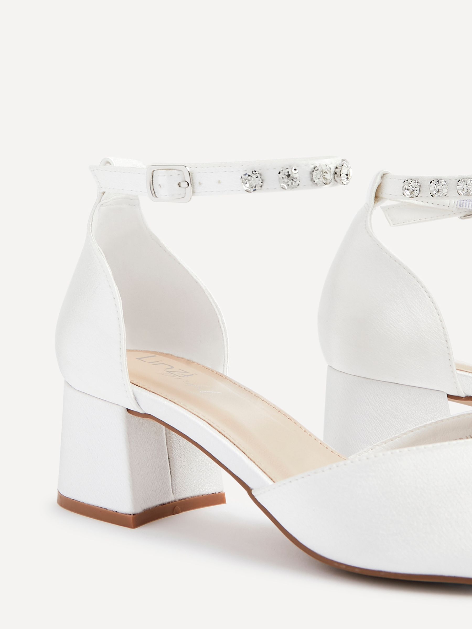 Buy Linzi Ivory Bridal Jordanna Low Block Court Heels With Embellished ...