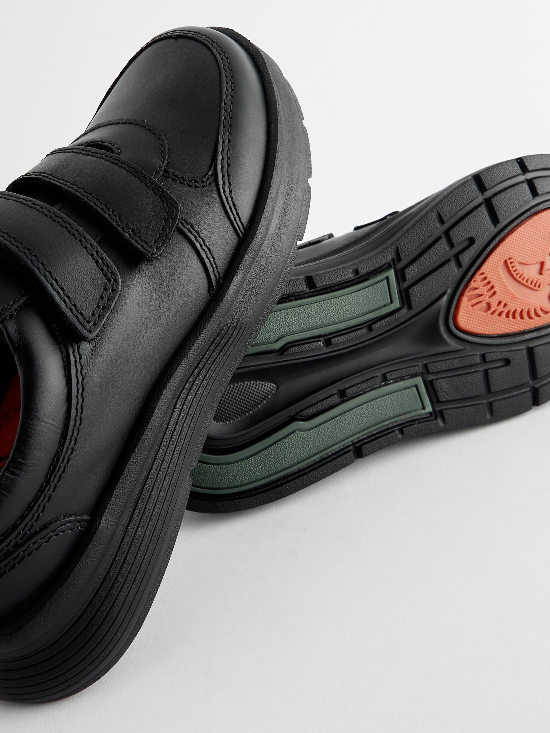 Buy Black Standard Fit (F) Leather 2 Strap Touch Fastening School Shoes ...