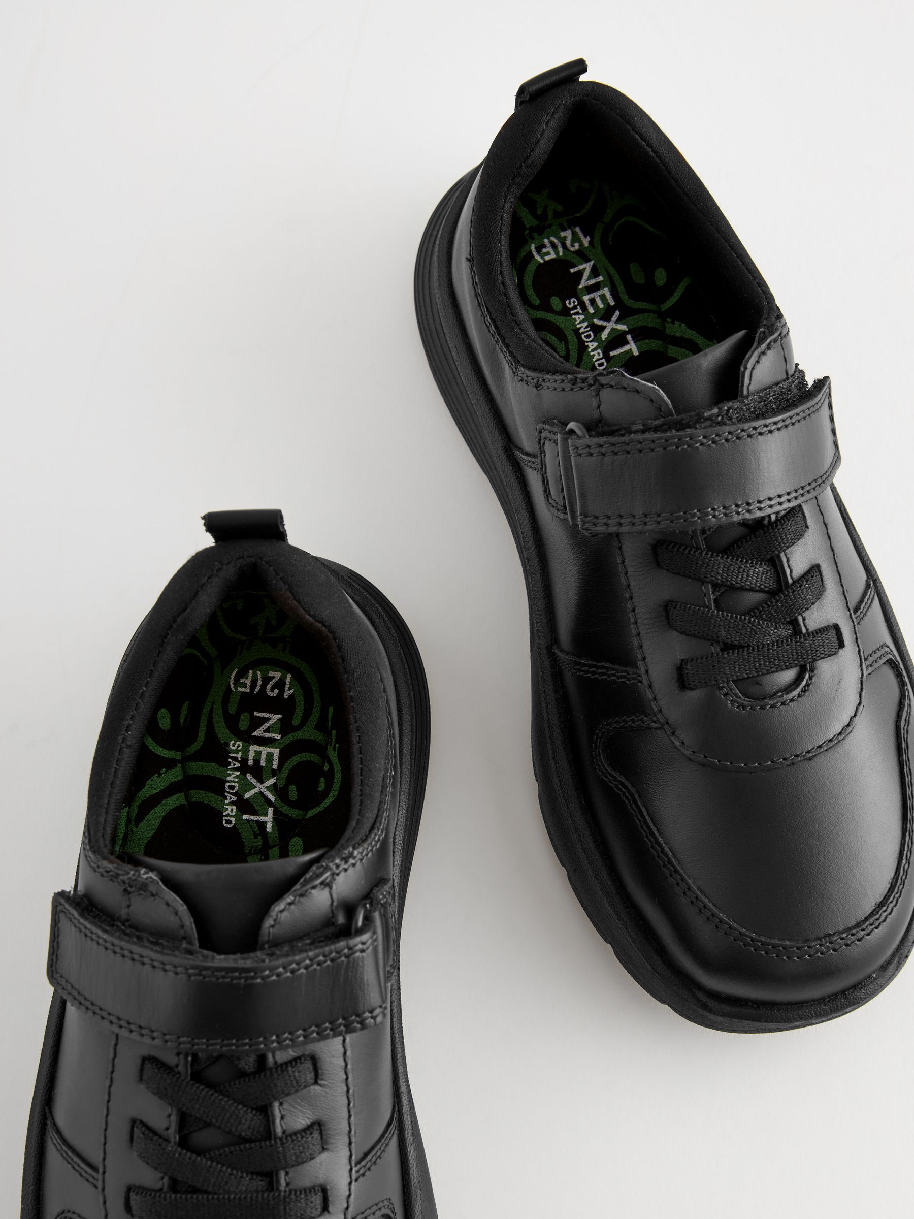 Buy Black Standard Fit (F) Leather 1 Strap Elastic Lace School Shoes ...