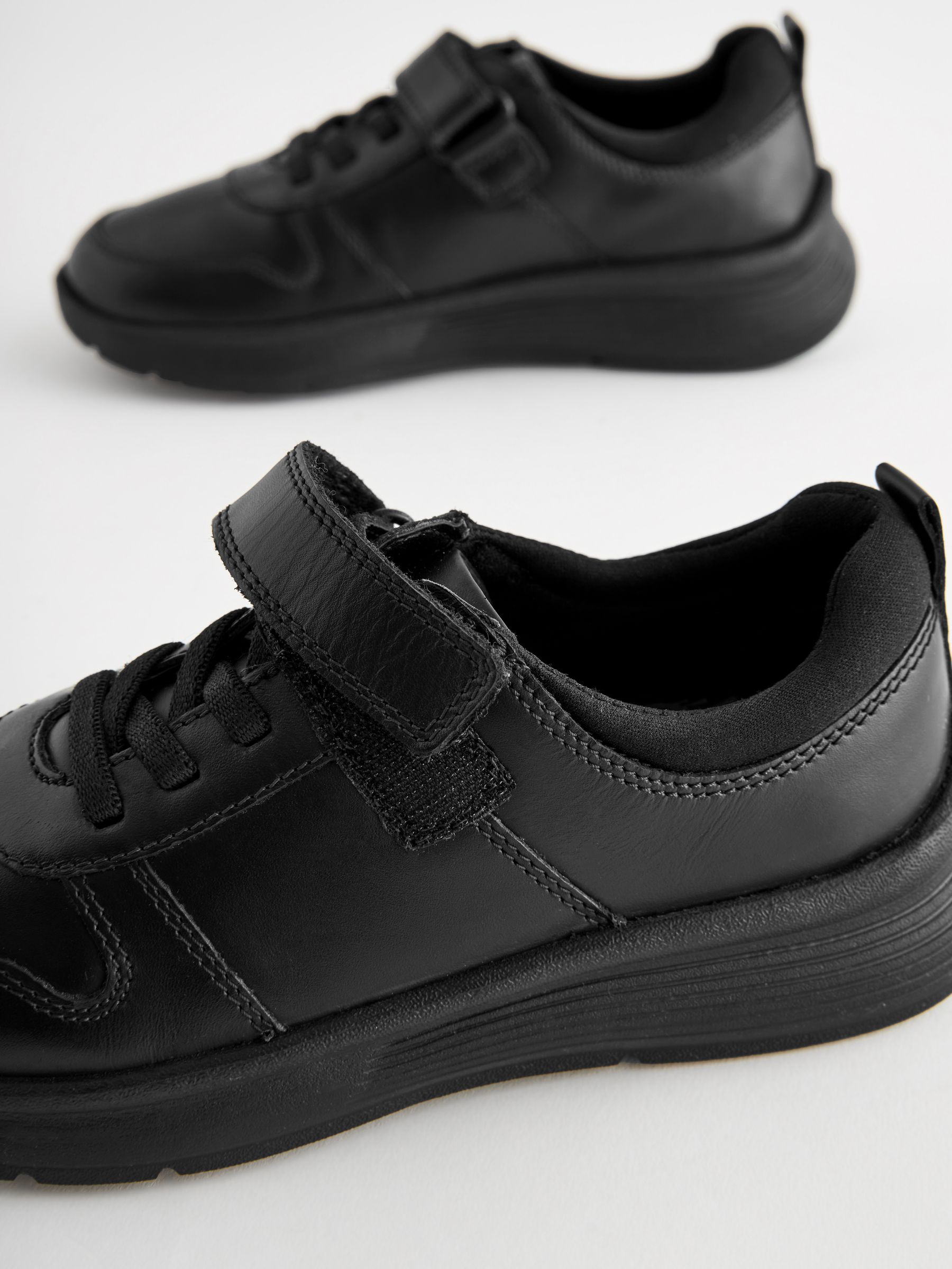 Buy Black Standard Fit (F) Leather 1 Strap Elastic Lace School Shoes ...