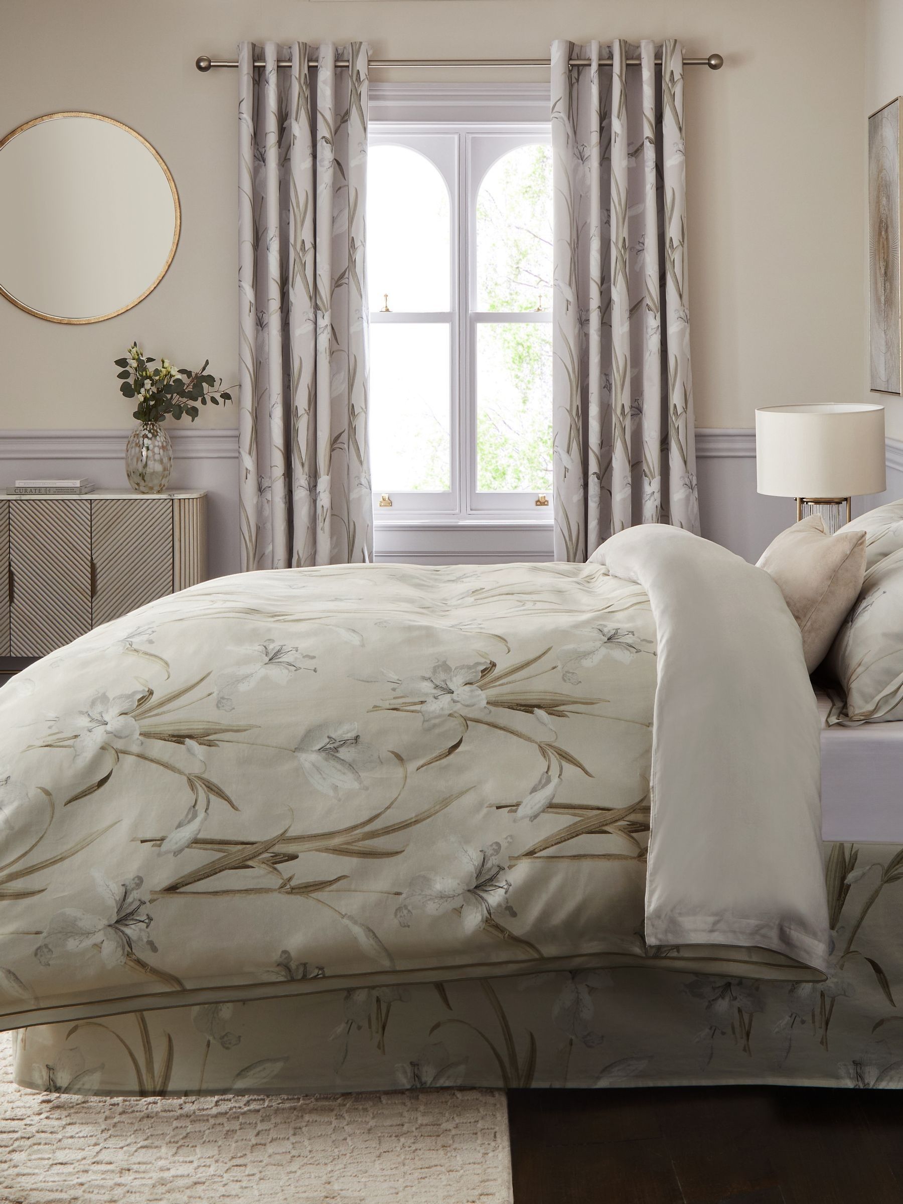 Buy Neutral Lily Floral 600 Thread Count 100% Cotton Sateen Duvet Cover ...
