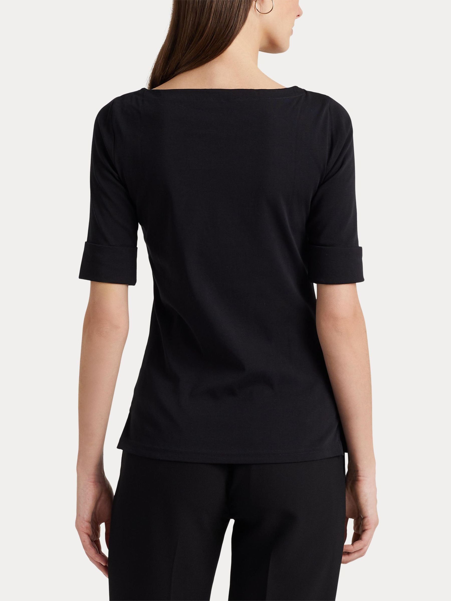 Buy Lauren Ralph Lauren Polo Black Judy Stretch Cotton Boat Neck T ...