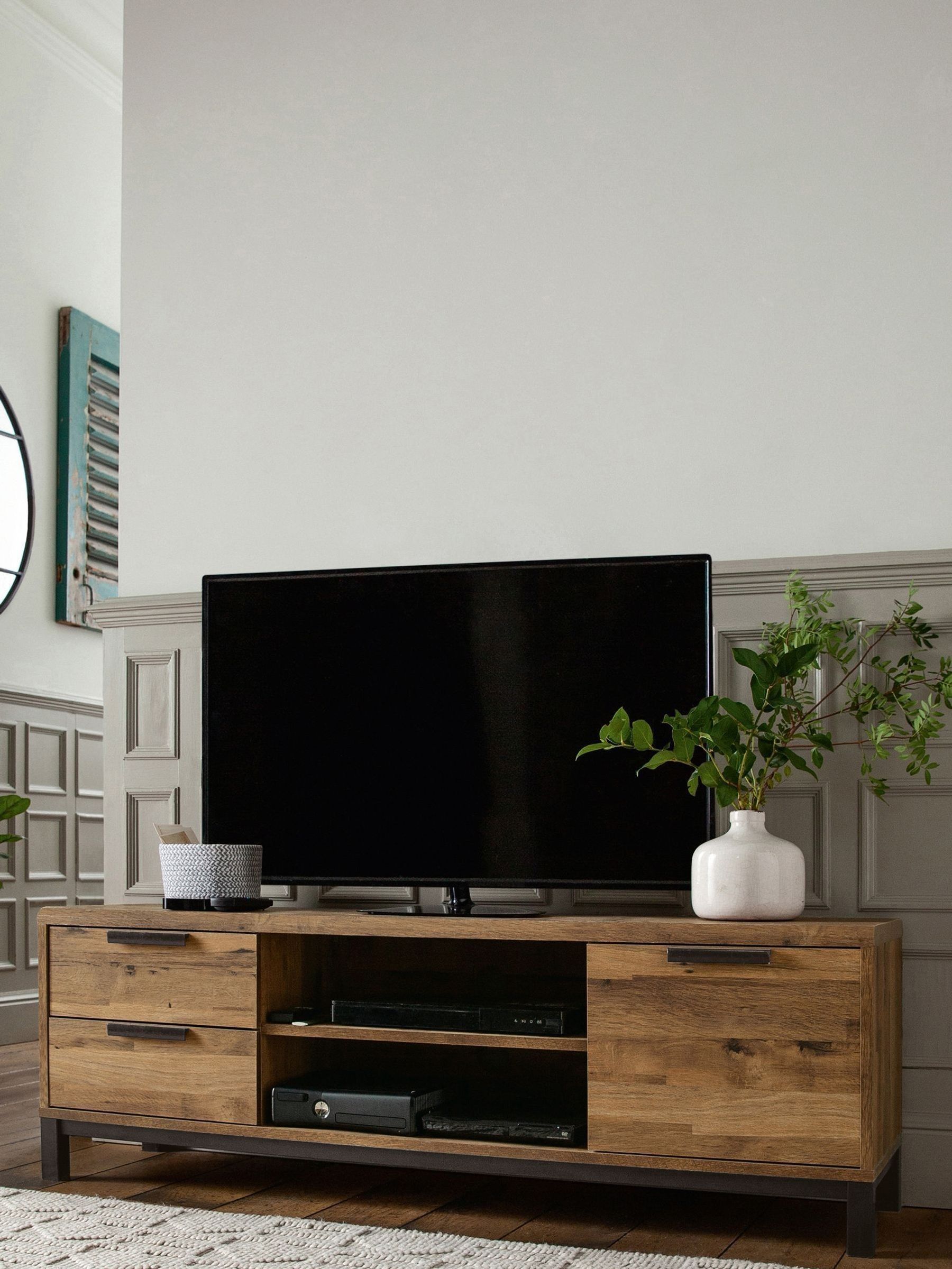 Buy Dark Bronx Up to 65 inch Oak Effect Slim TV Unit from the Next UK ...