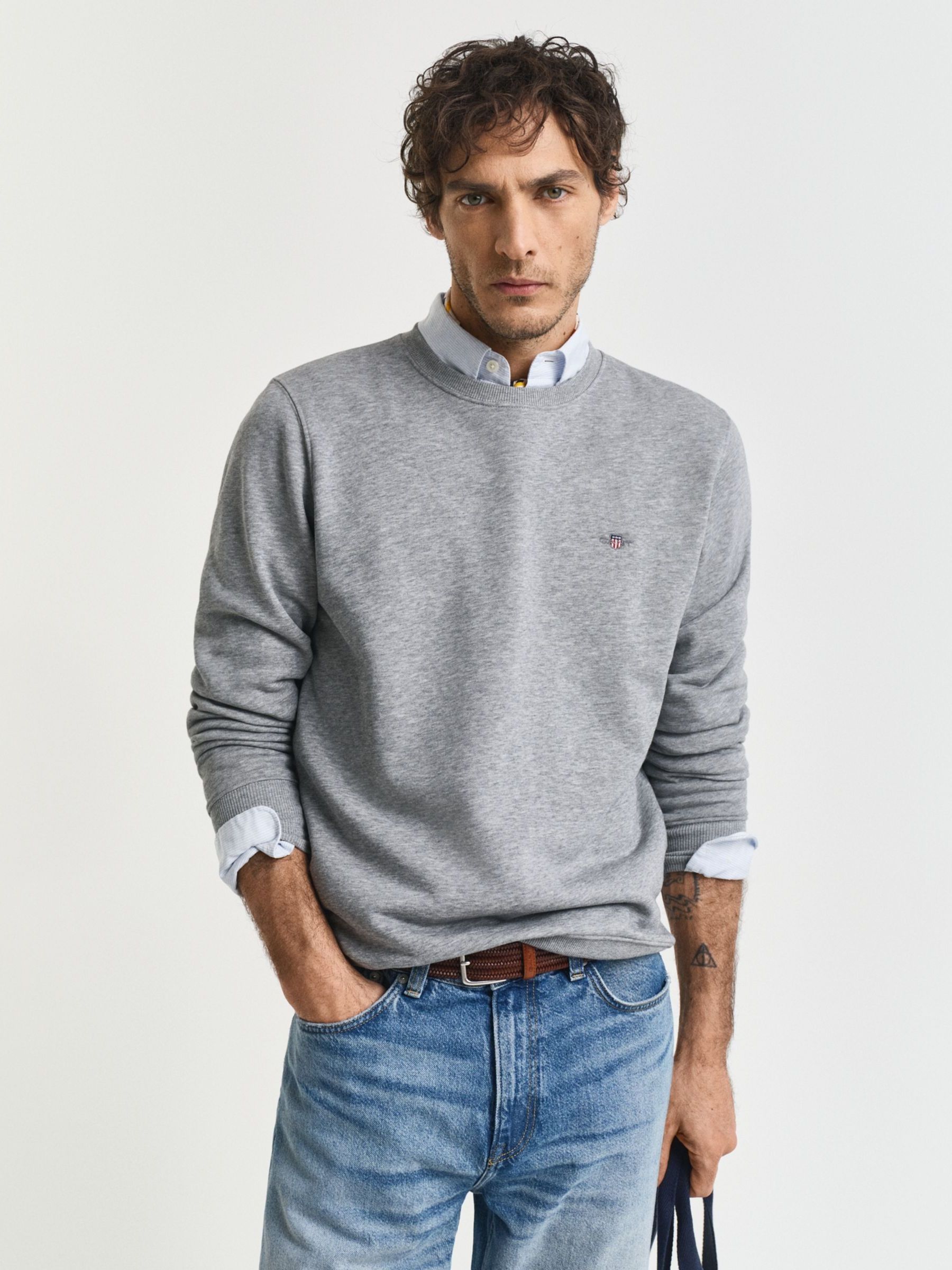 Buy GANT Grey Regular Fit Shield Crew Neck Sweatshirt from the Next UK ...