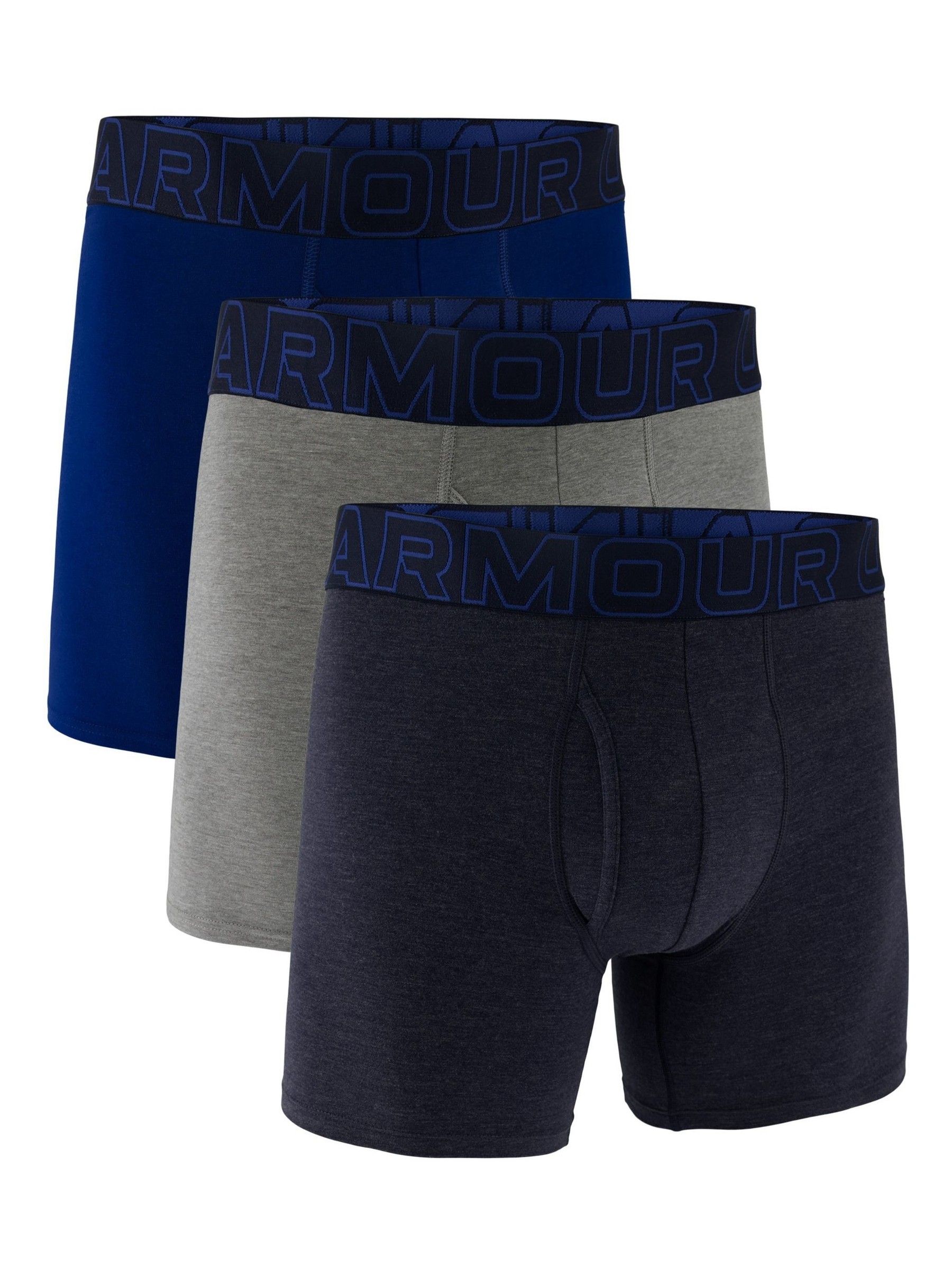 Buy Under Armour Blue/Grey 100% Cotton Performance Tech 6in Boxers 3 ...