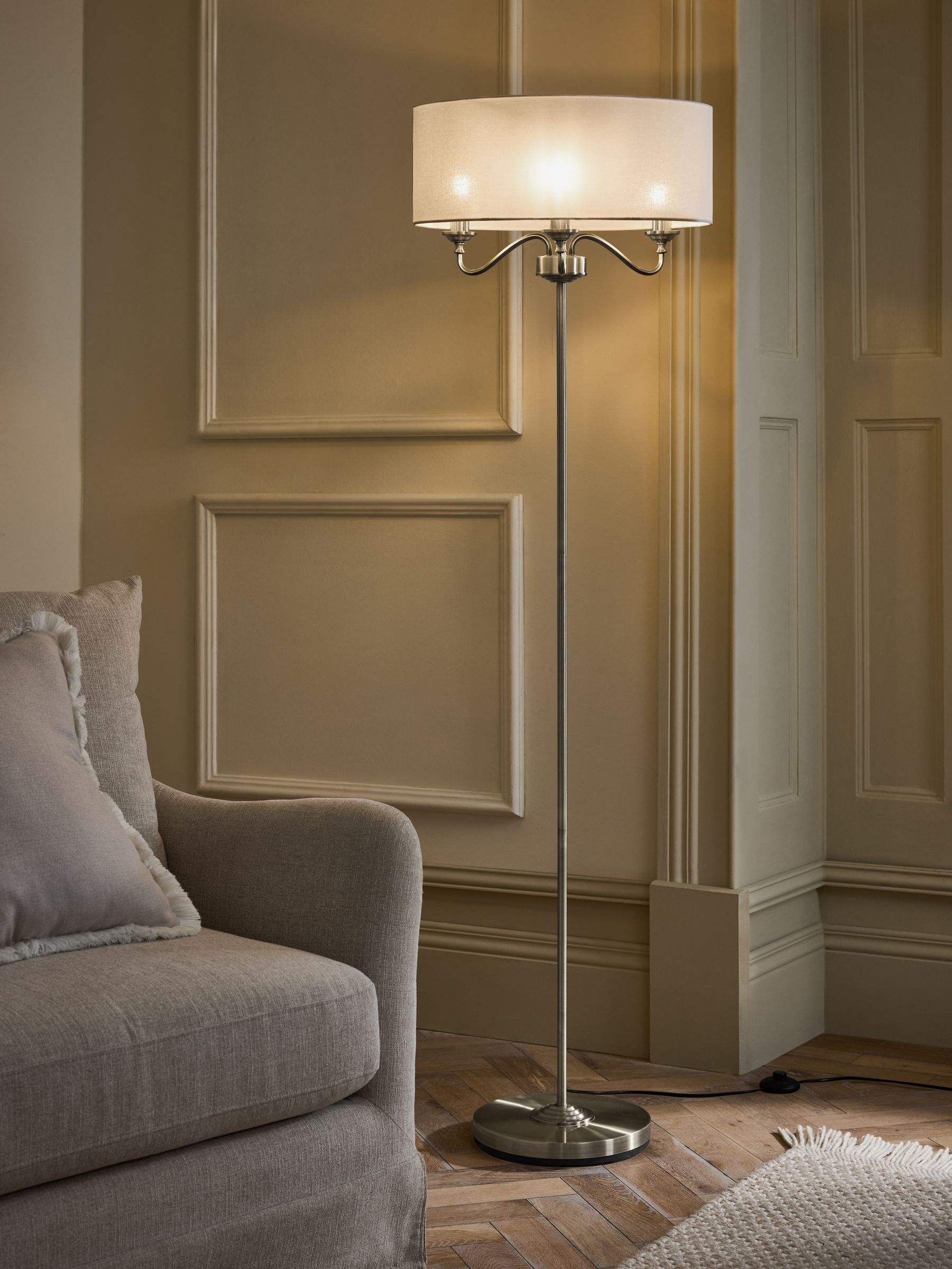 Buy Brushed Nickel Burford 3 Light Floor Lamp from the Next UK online shop