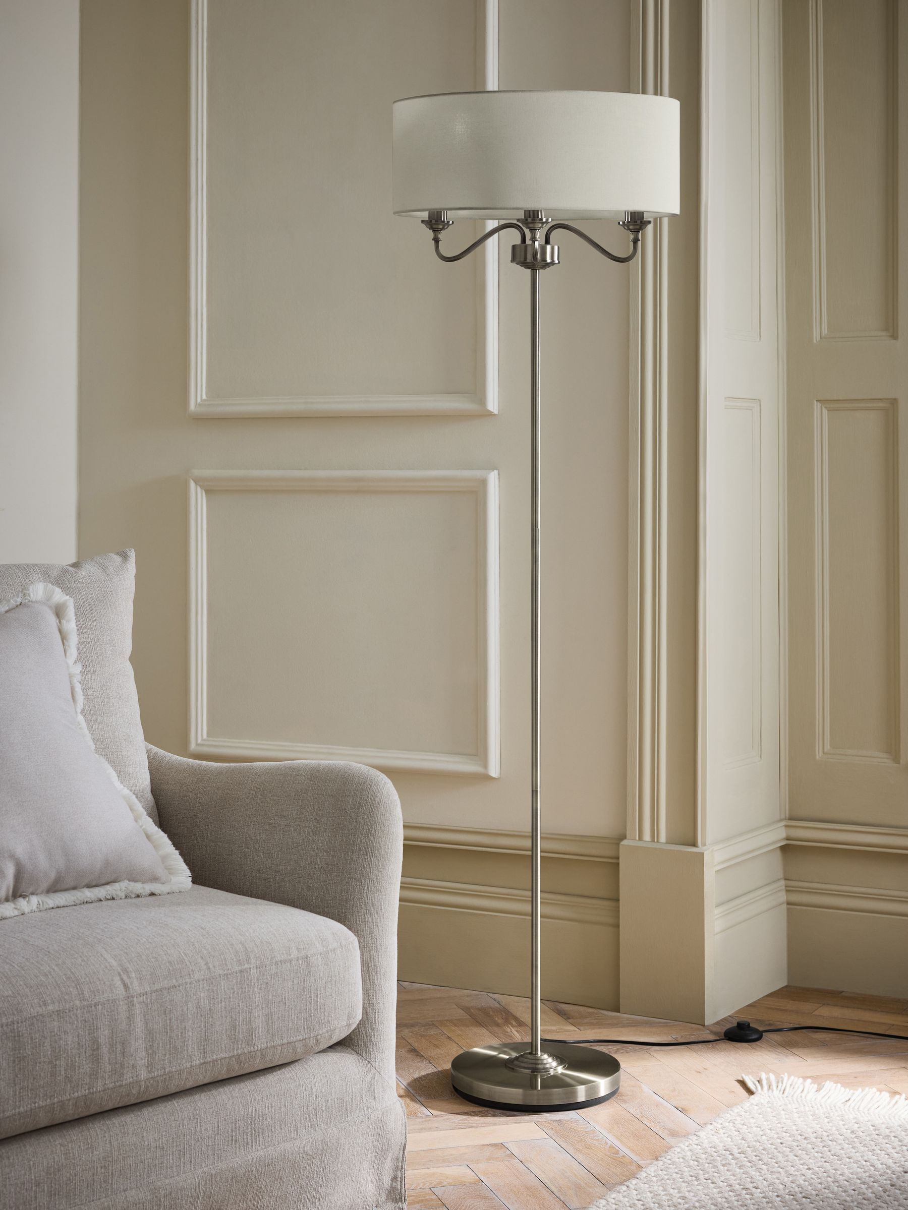 Buy Brushed Nickel Burford 3 Light Floor Lamp from the Next UK online shop