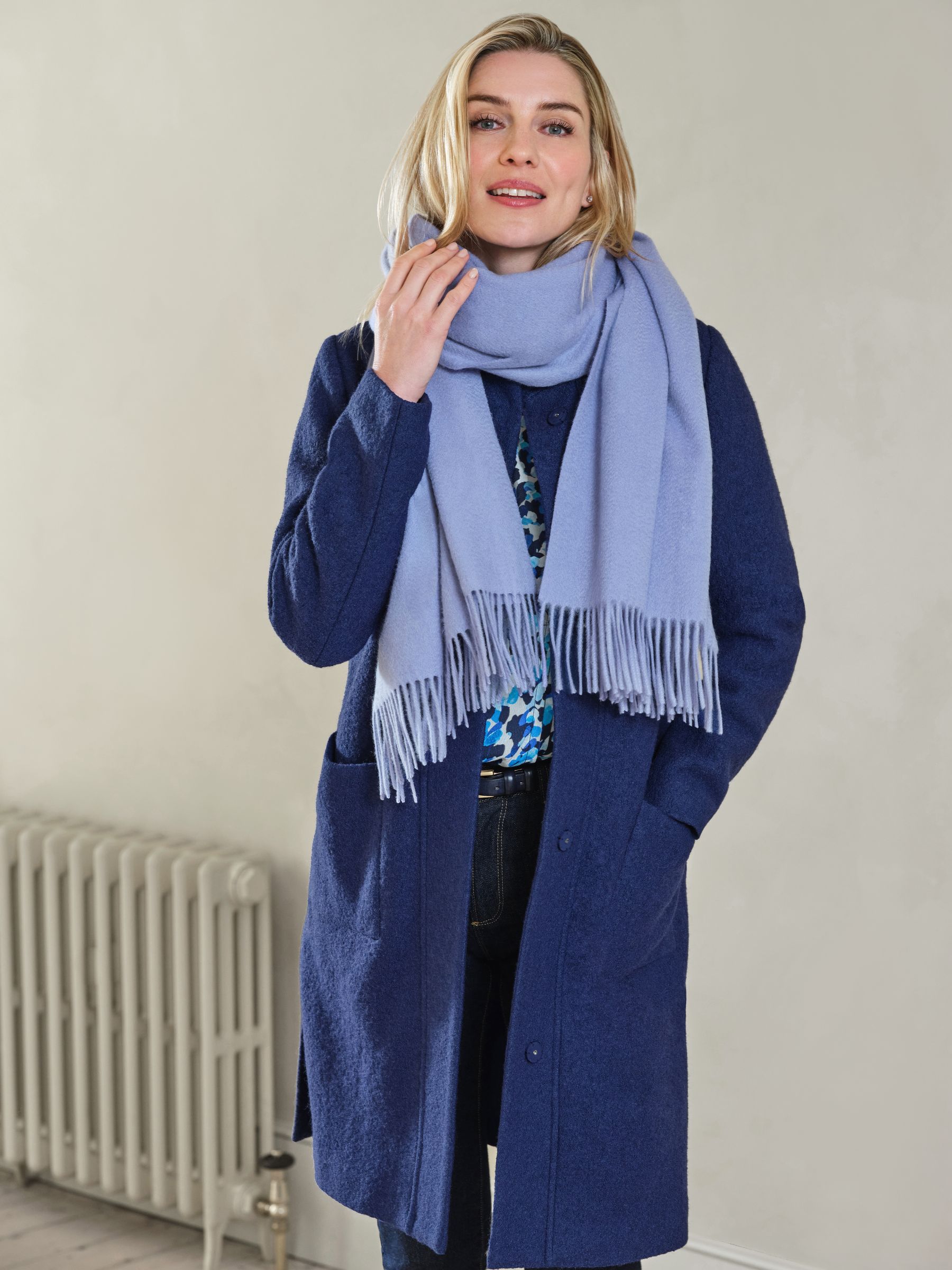Buy Pure Collection Womens Blue Wool Cashmere Fringed Scarf from the Next UK online shop
