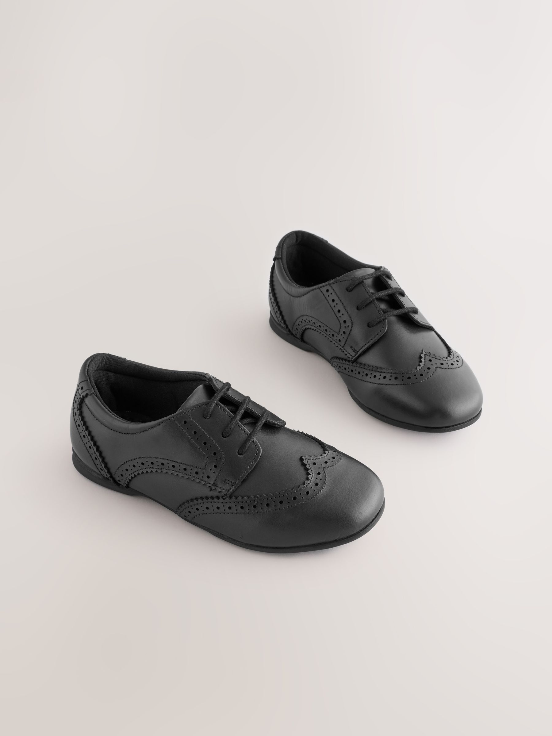 Buy Matt Black Wide Fit (G) Leather Brogue Lace-Up School Shoes from ...