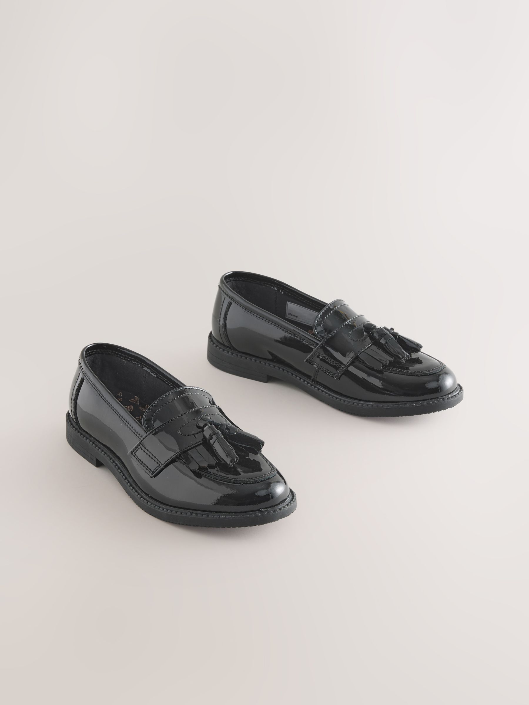 Buy Black Patent Standard Fit (F) Leather Tassel Loafer School Shoes ...