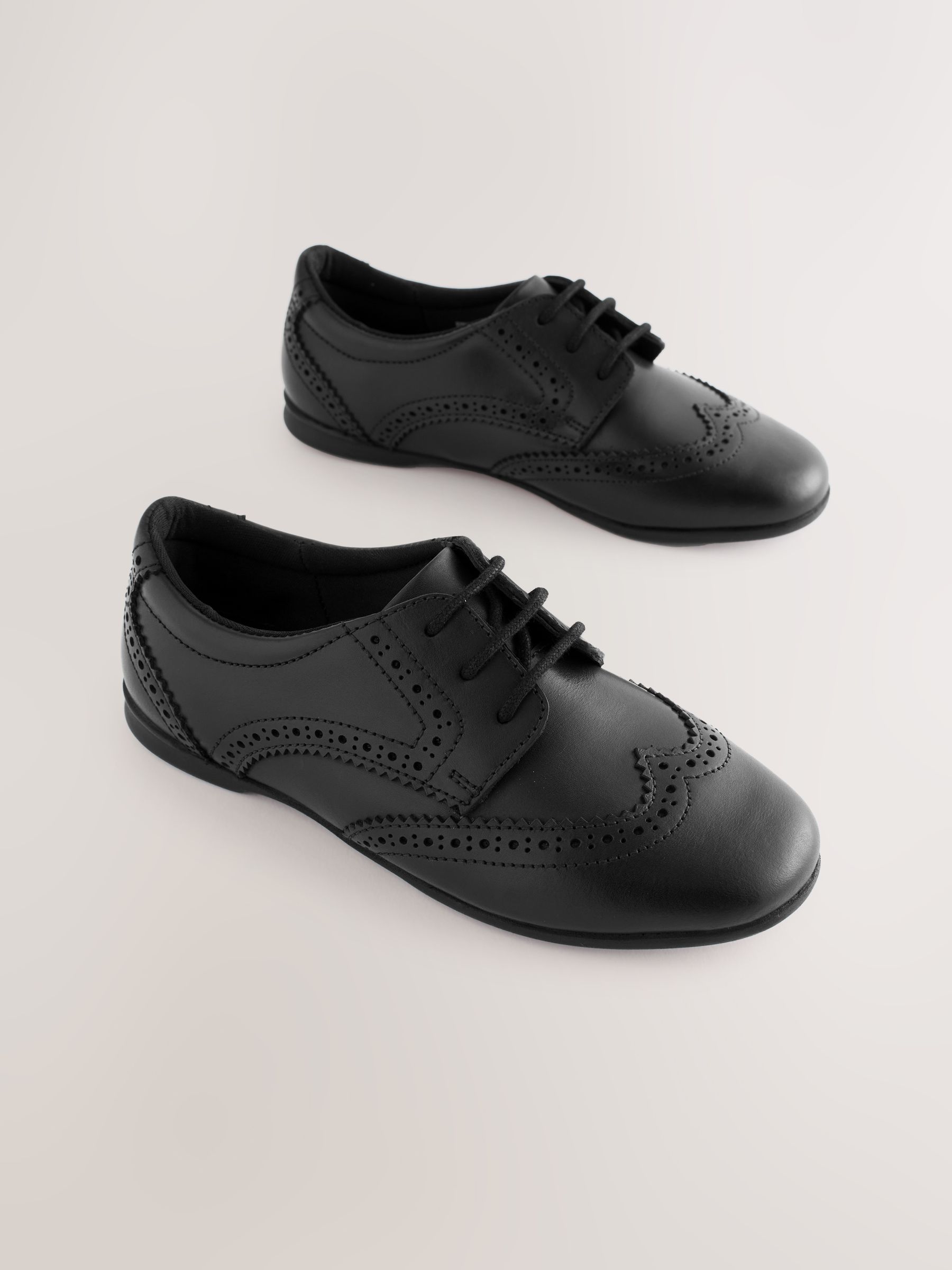 Buy Matt Black Narrow Fit (E) Leather Brogue Lace-Up School Shoes from ...