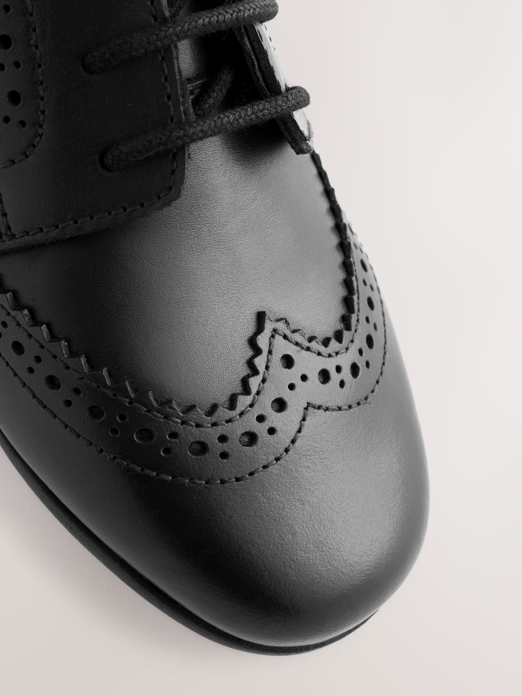 Buy Matt Black Narrow Fit (E) Leather Brogue Lace-Up School Shoes from ...