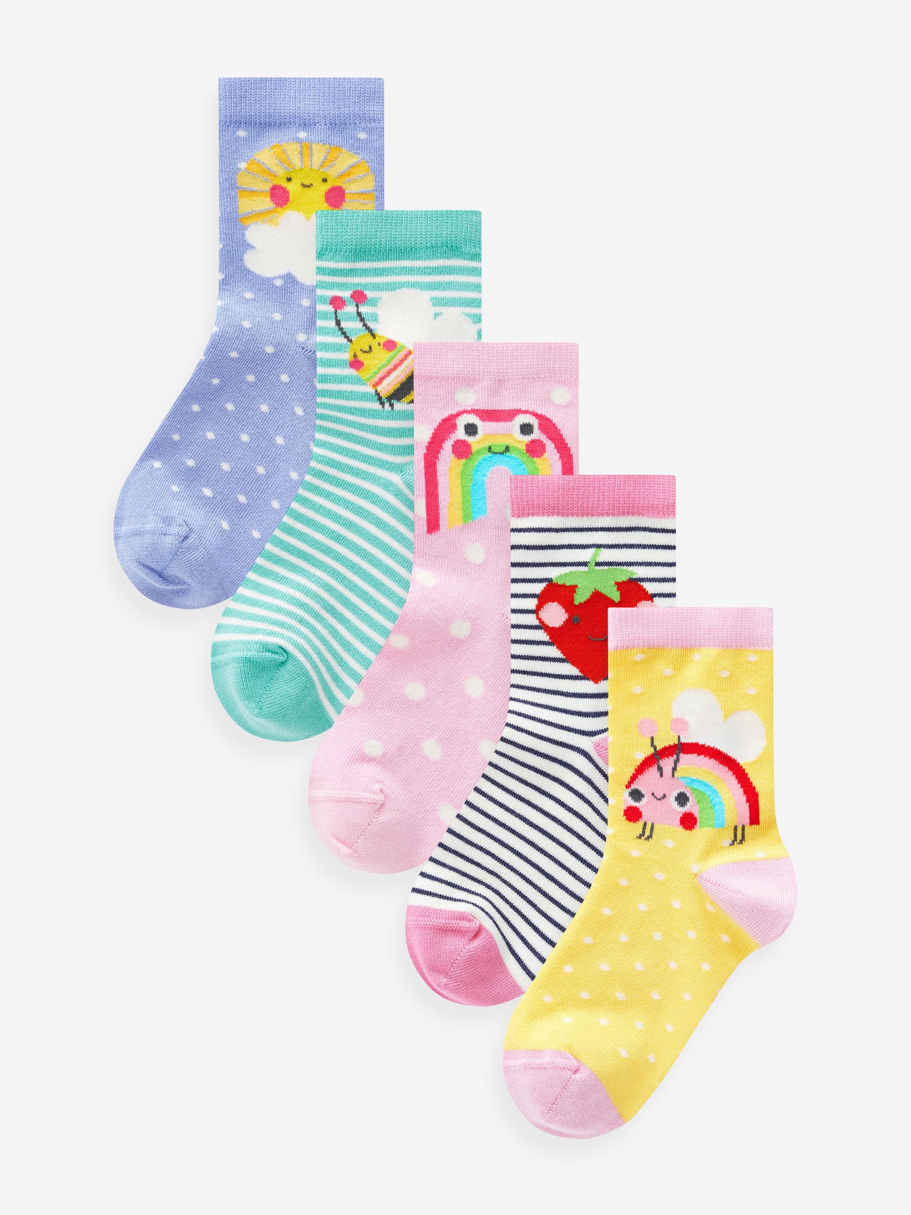 Buy Pink/Yellow/Blue Cotton Rich Character Ankle Socks 5 Pack from the ...