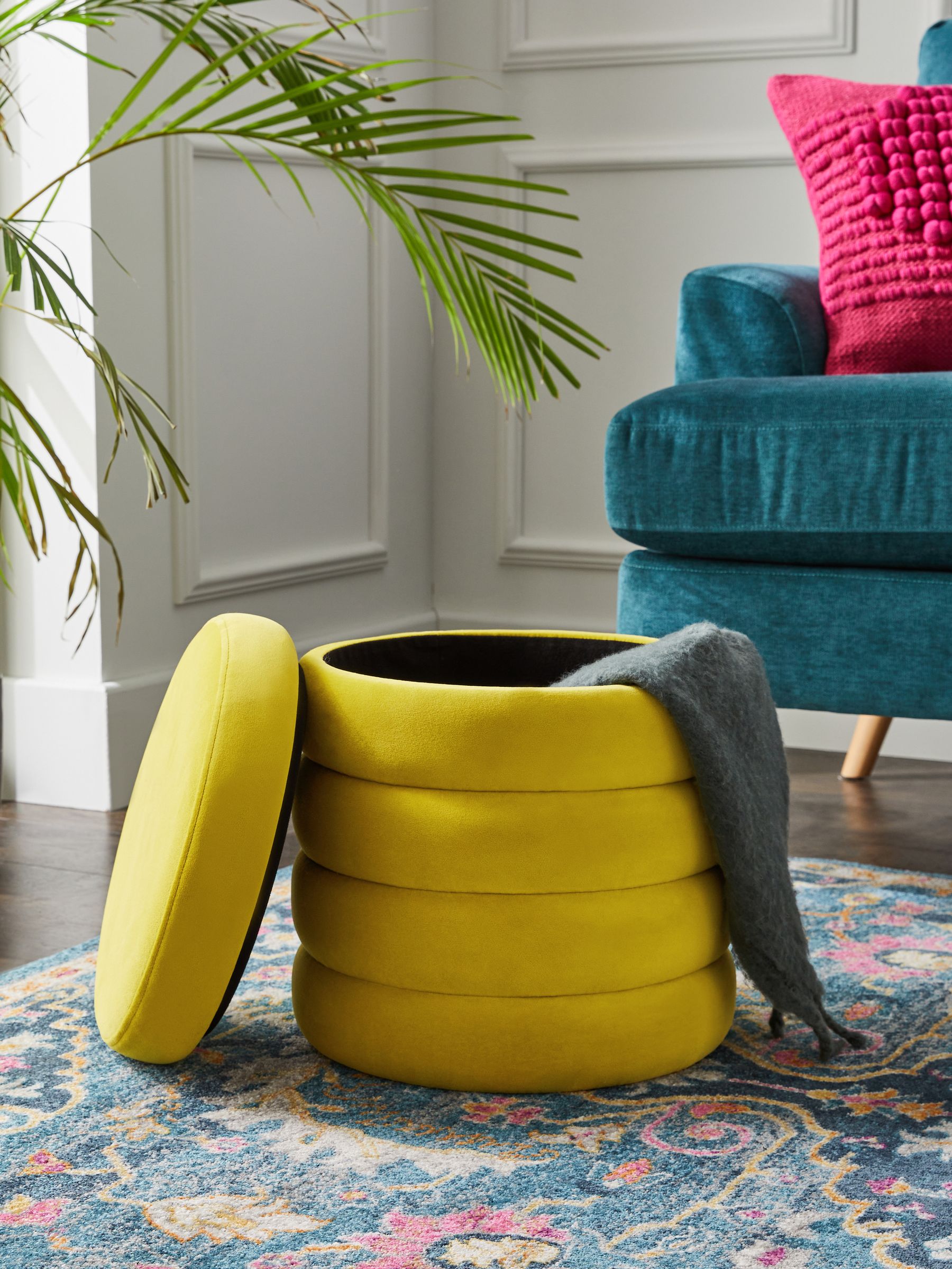 Buy Soft Velvet Chartreuse Yellow Stella Ribbed Storage Stool from the ...