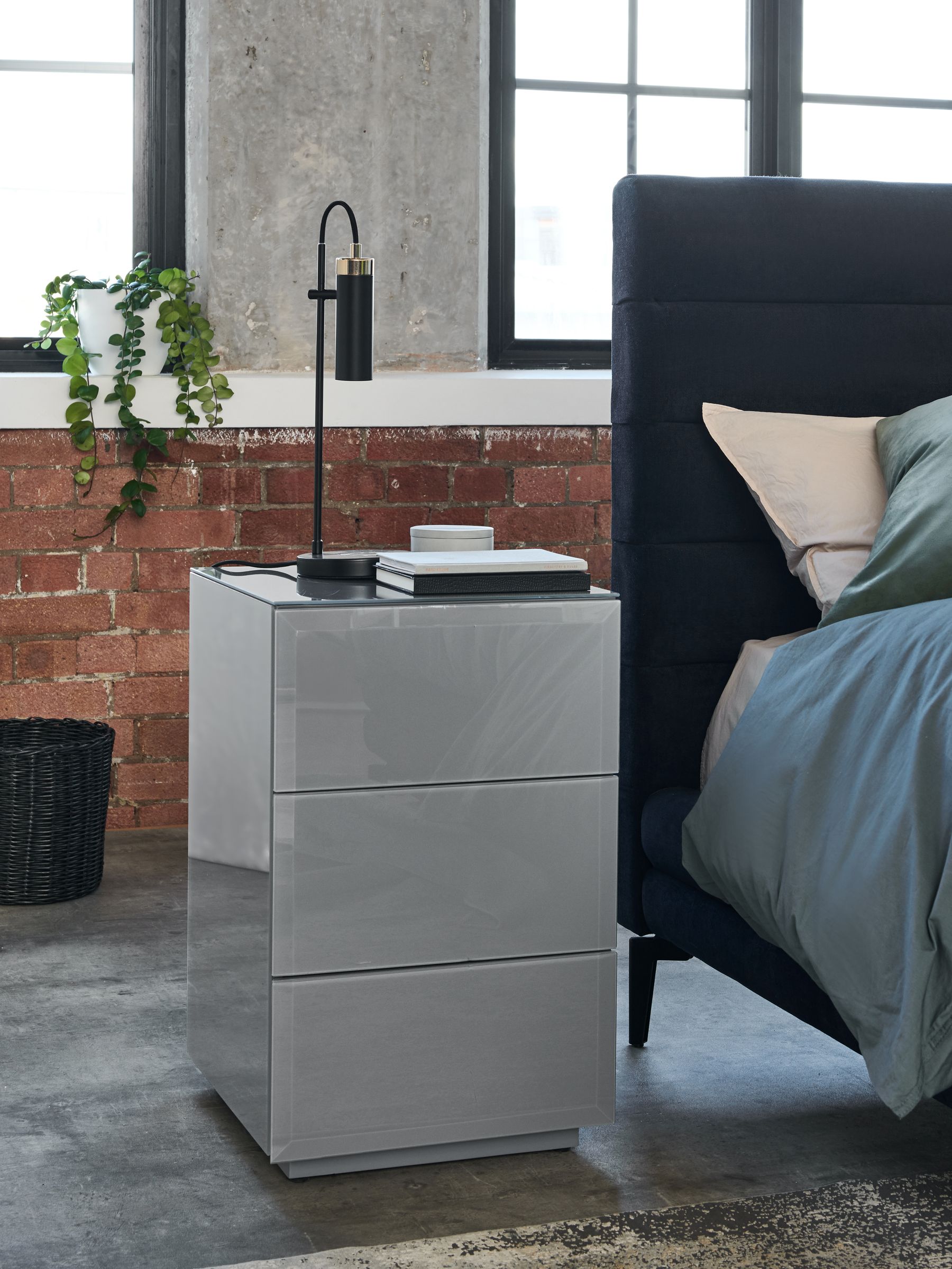 Buy Grey Sloane Glass Collection Luxe 3 Drawer Bedside Table from the ...