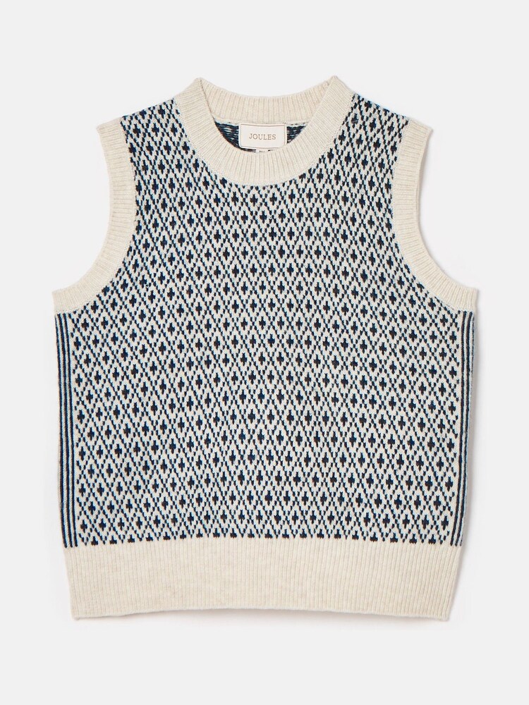 Buy Joules Ingrid Cream/Navy Patterned Knitted Vest from the Next UK ...
