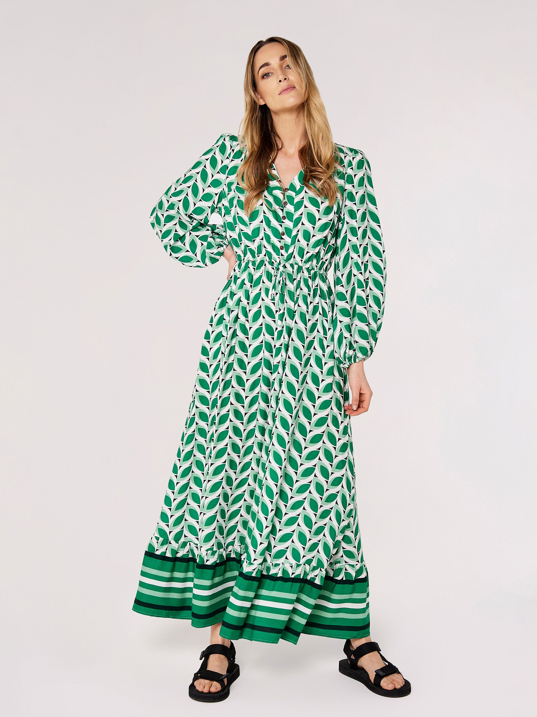 Buy Apricot Green & White Geo Leaves Border Wrap Dress from the Next UK ...