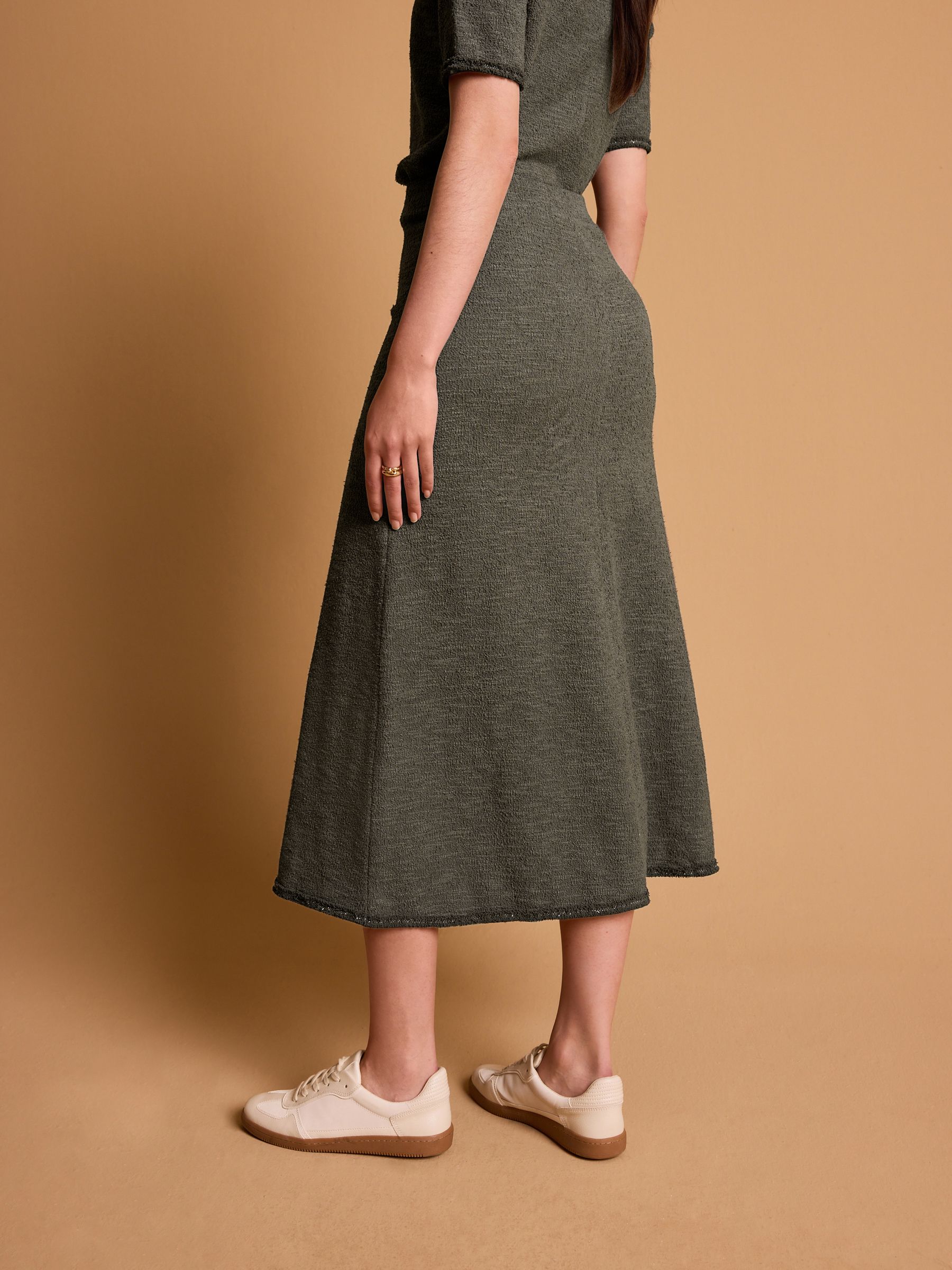 Buy Khaki Green Boucle Midi Elasticated Waist Circle Skirt from the ...