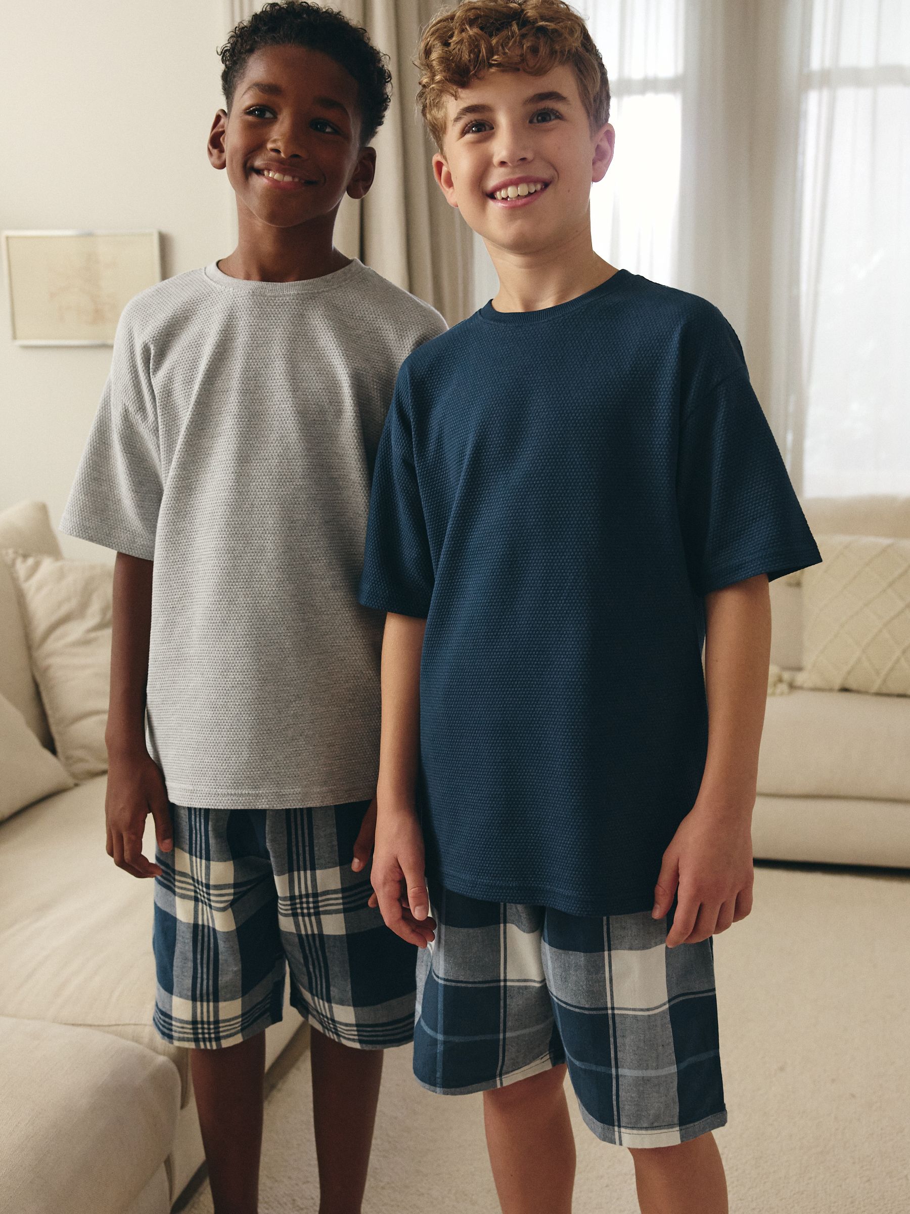 Buy Blue/ Grey Check Woven Pyjamas 2 Pack (1.5-16yrs) from the Next UK ...