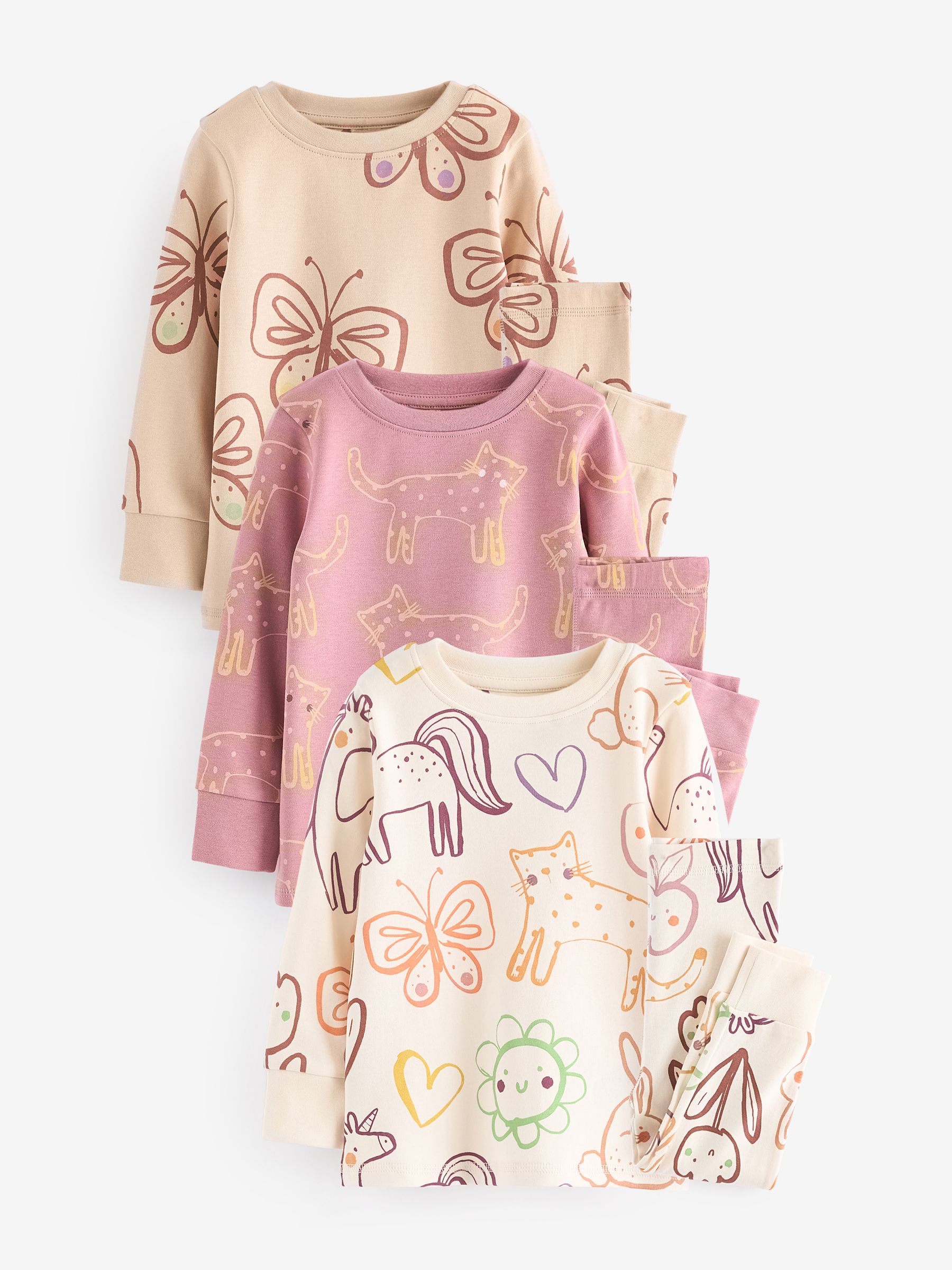 Buy Neutral Character Printed Snuggle Pyjamas 3 Pack (9mths-12yrs) from ...