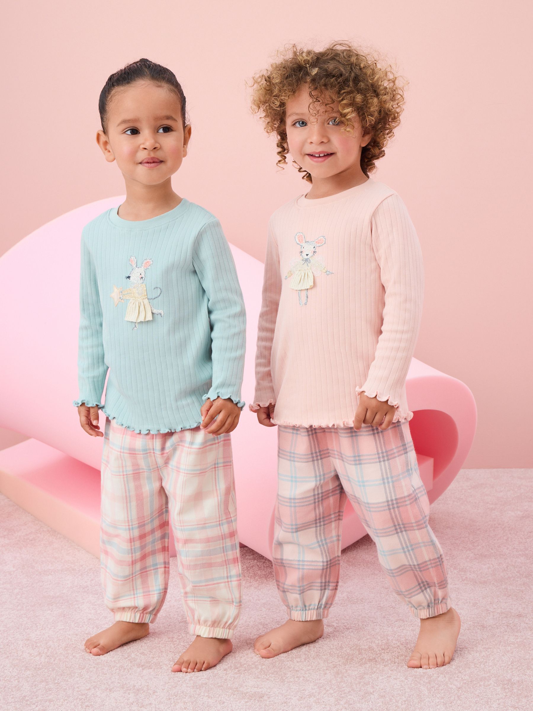 Buy Pink/Blue Mouse Woven Bottoms Pyjamas 2 Pack (9mths-10yrs) from the ...