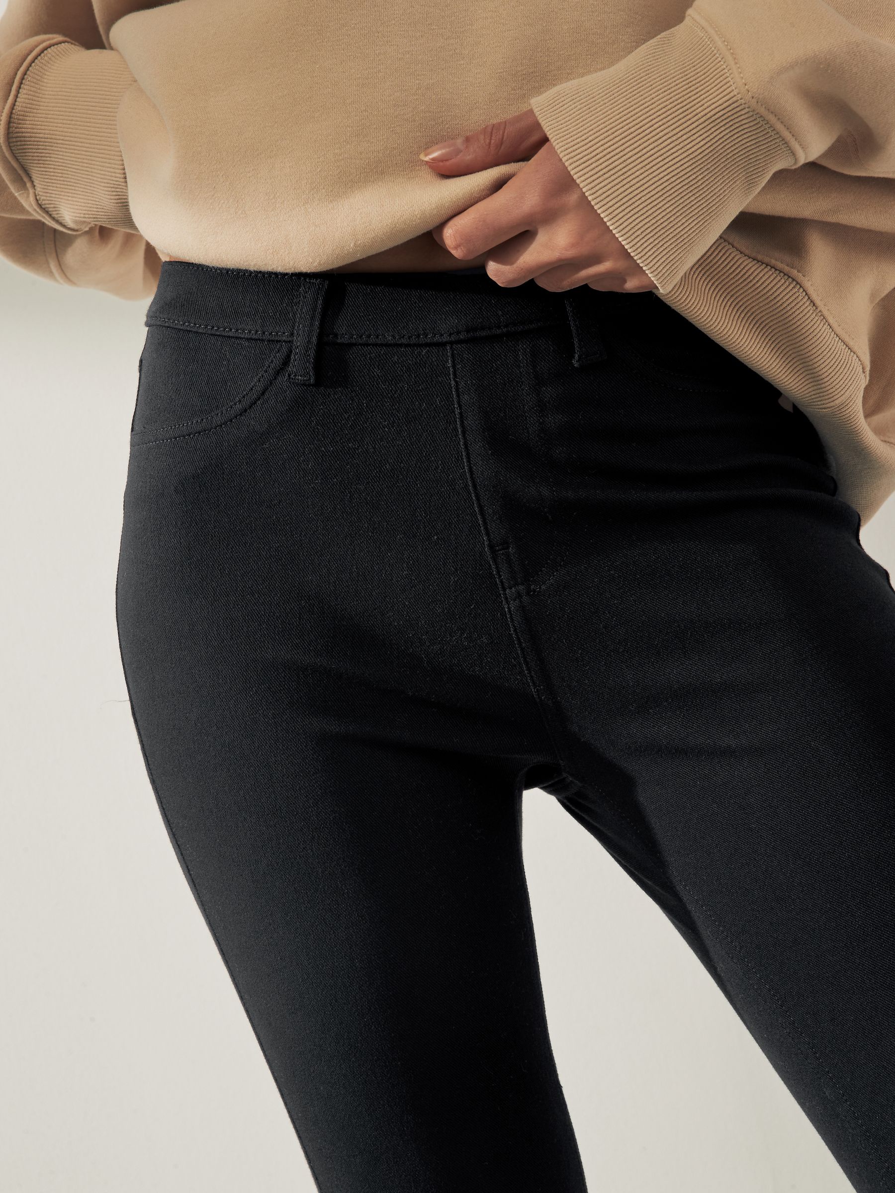 Buy Black Cropped Denim Jersey Leggings from Next Bahrain