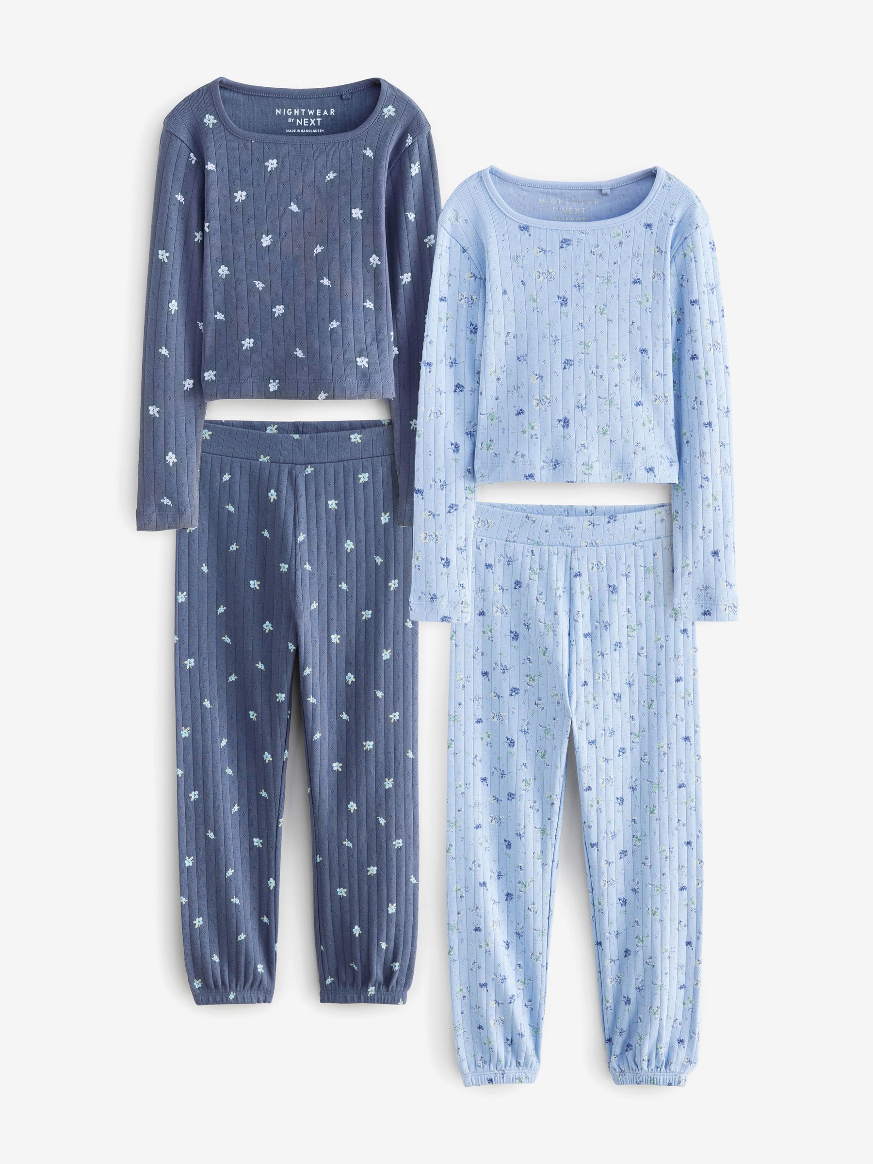 Buy Blue Ditsy Print Pointelle Rib Pyjamas 2 Pack (3-16yrs) from the ...