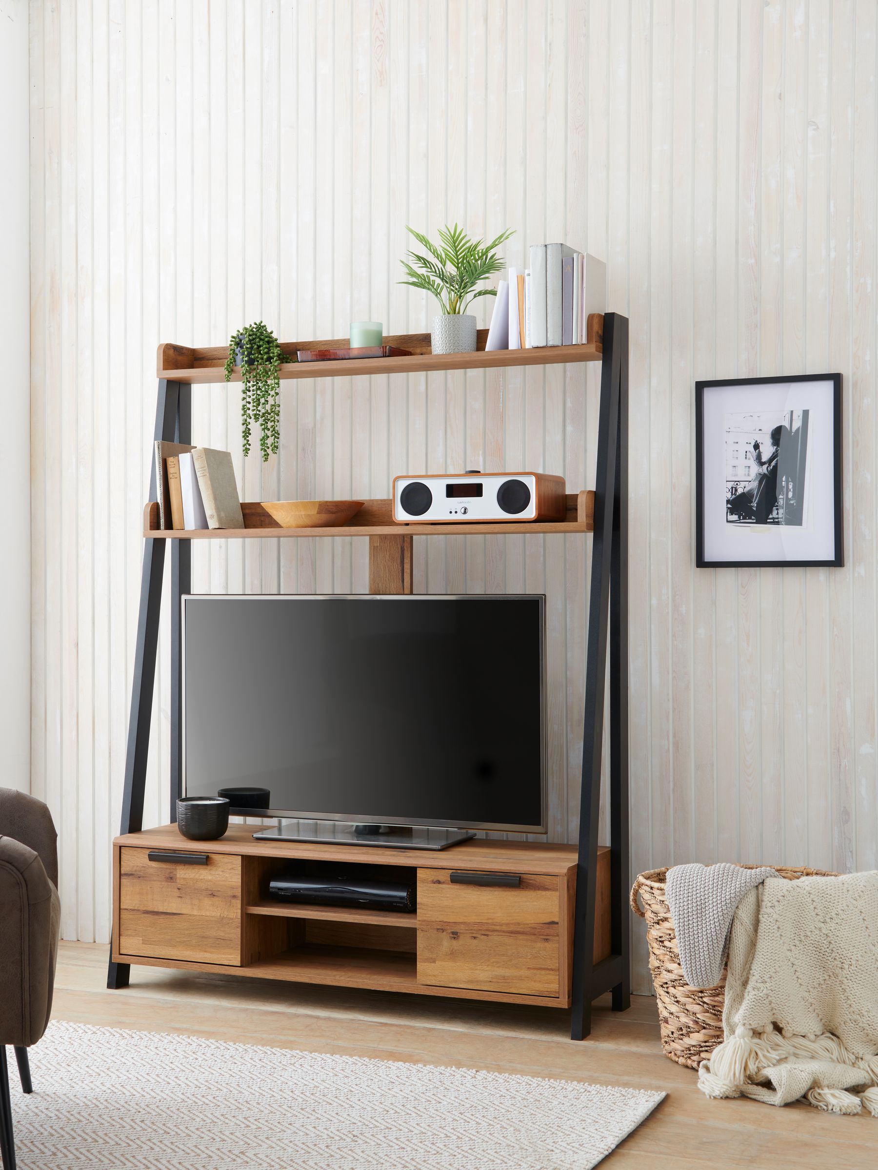 Buy Dark Bronx Oak Effect Ladder Ladder TV Unit, Up to 46 Inch from the ...