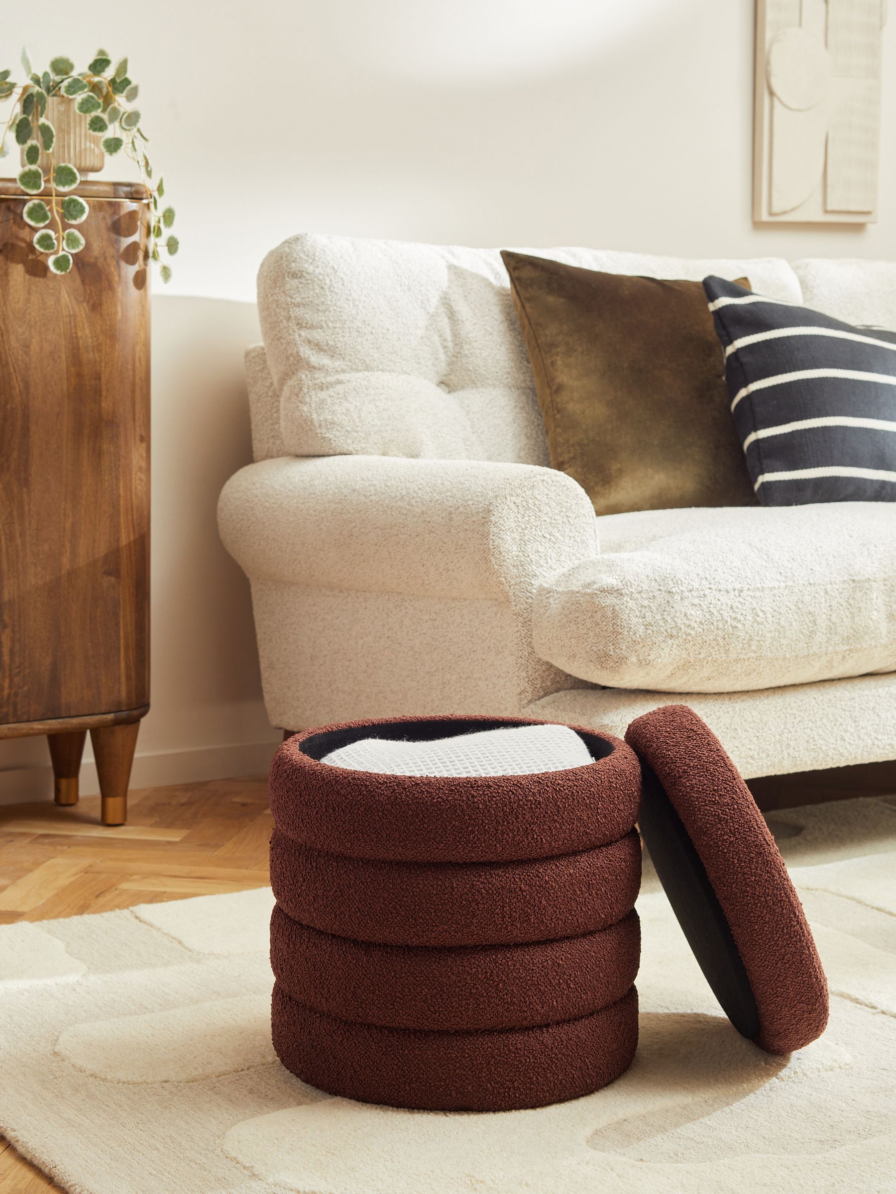 Buy Casual Bouclé Rust Brown Stella Ribbed Storage Stool from the Next ...