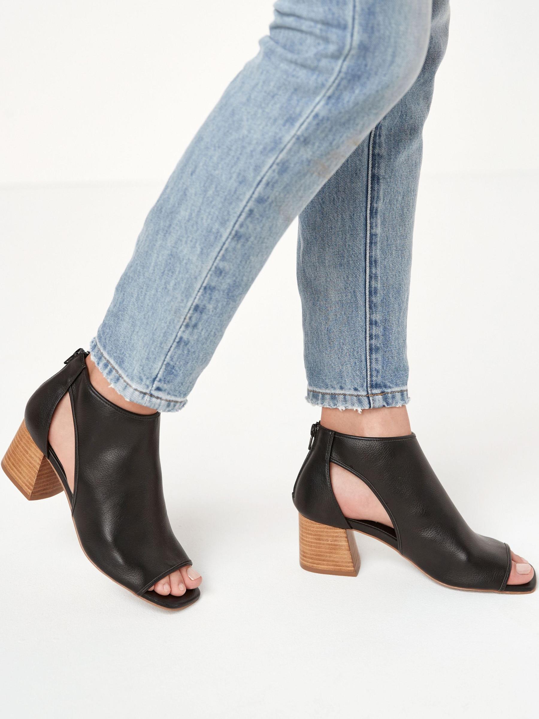 Buy Black Stacked Heel Next Forever Comfort® Low Cut-Out Shoe Boots ...