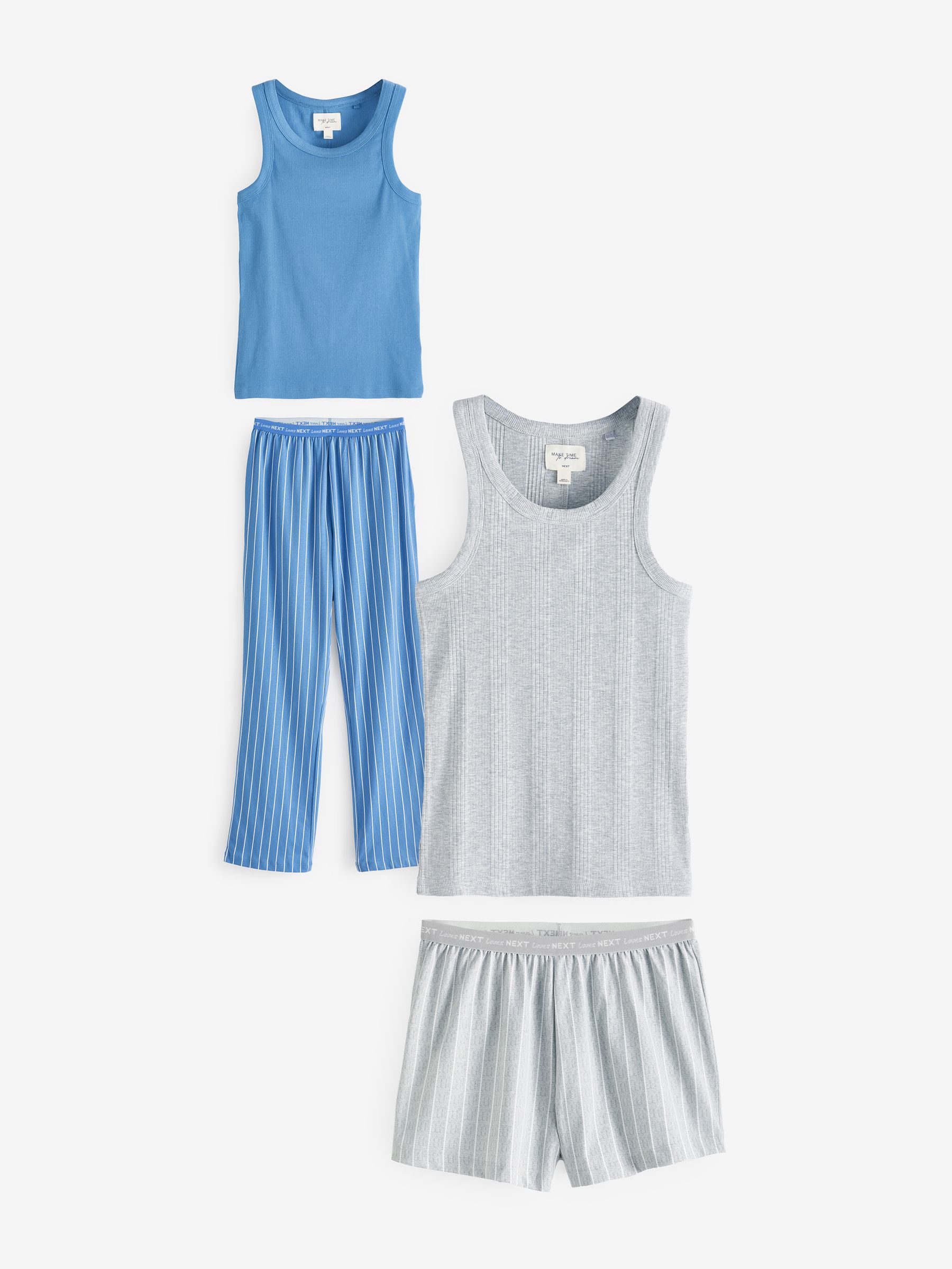 Buy Blue/Grey Stripe Rib Vest 100% Cotton Pyjamas 2 Pack from the Next ...