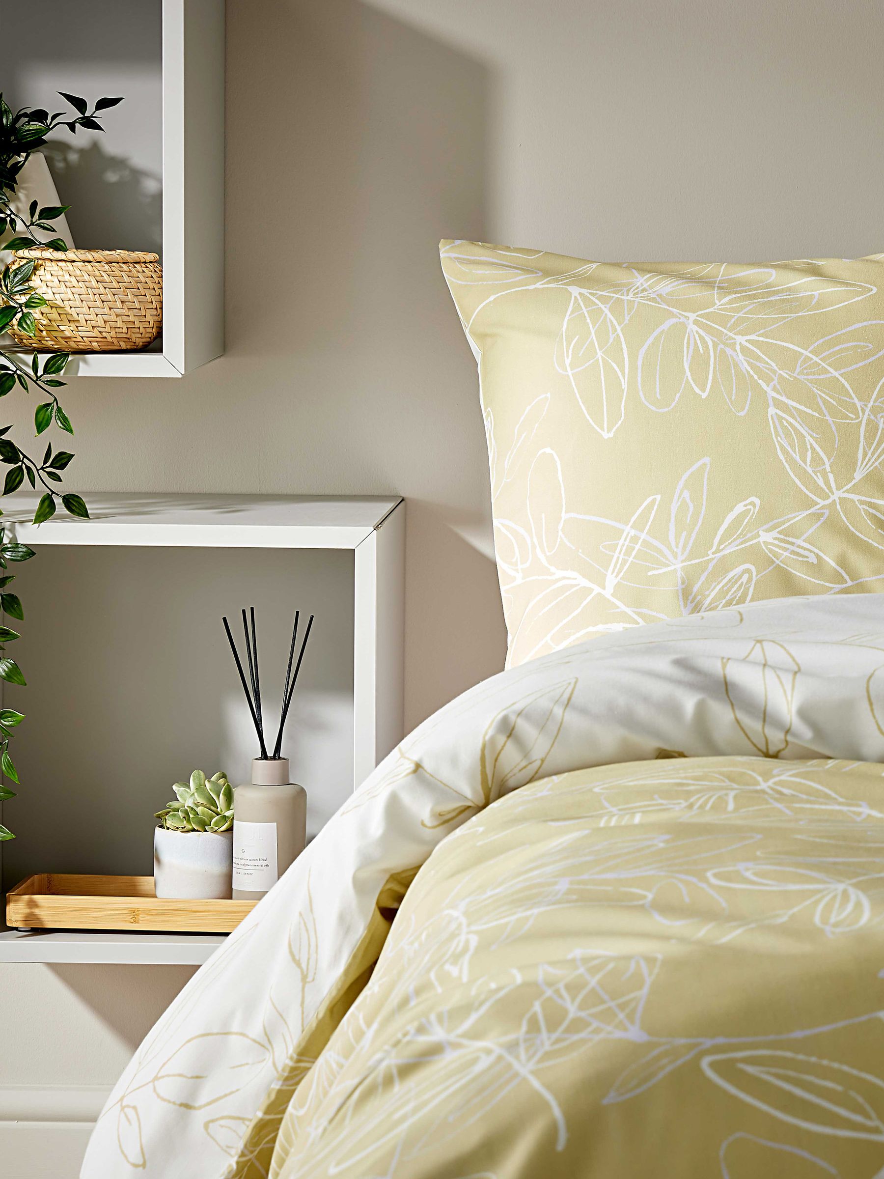Buy Vantona Cream Linear Leaves Duvet Cover and Pillowcase Set from the ...