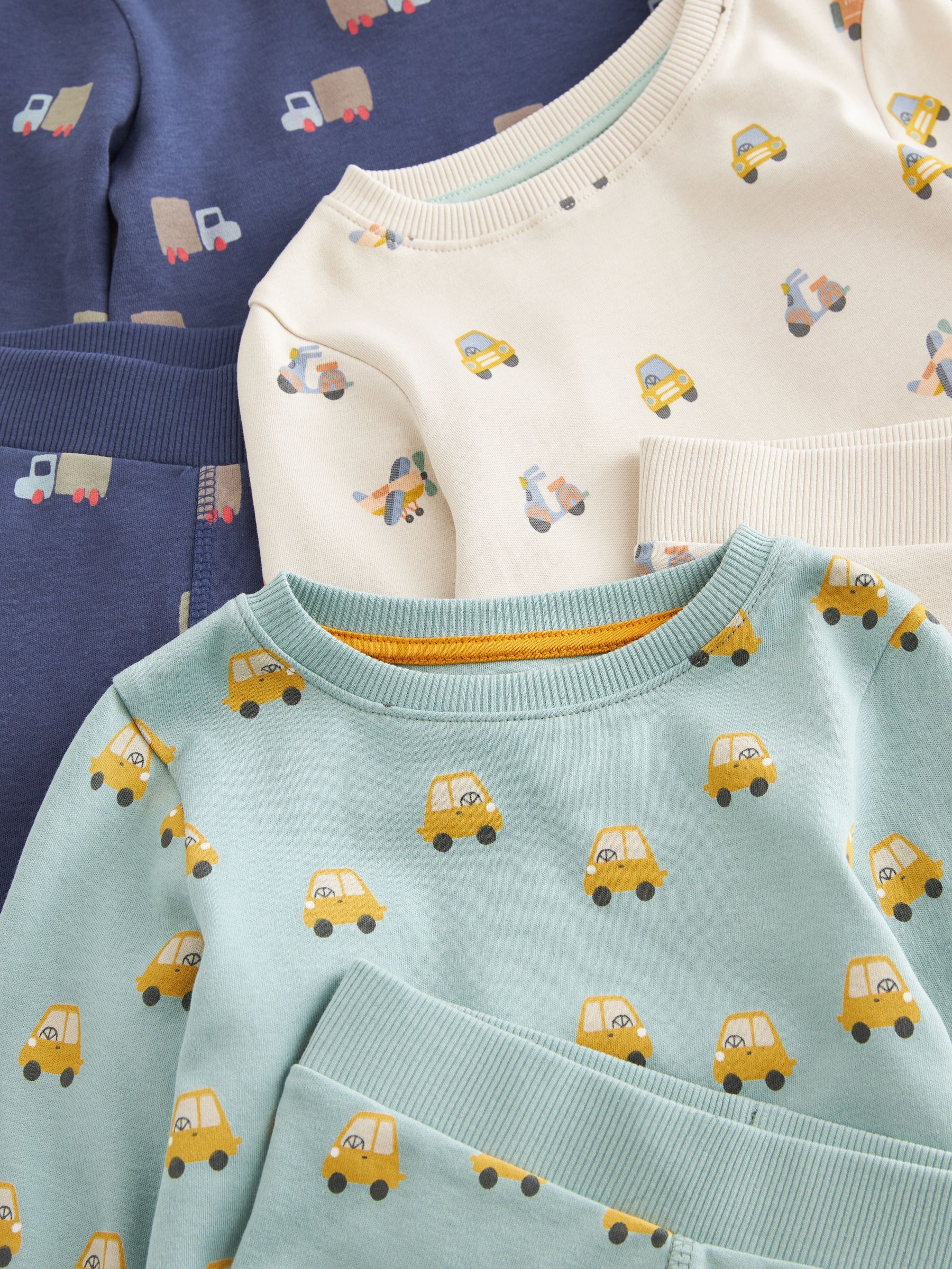 Buy Green/Blue Transport Mini Snuggle Pyjamas 3 Pack (9mths-10yrs) from ...