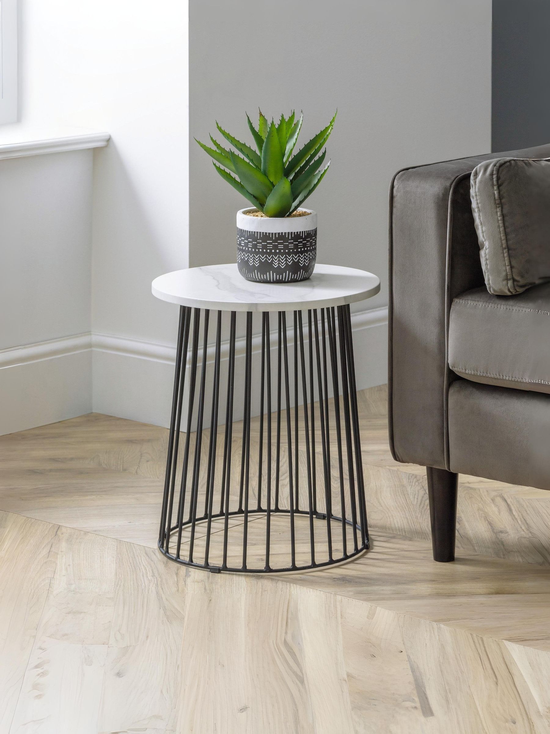 Buy Julian Bowen White Broadway Marble Effect Round Side Table from the ...