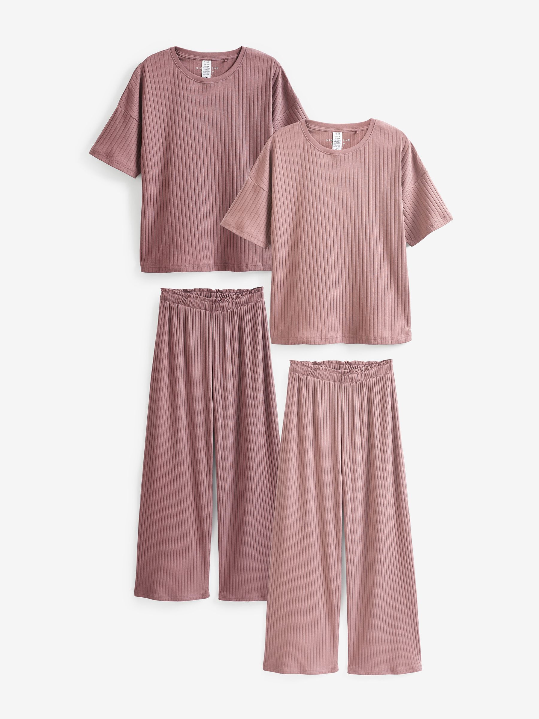 Buy Brown/Pink 100% Cotton Rib Pyjamas 2 Pack (8-16yrs) from Next Australia